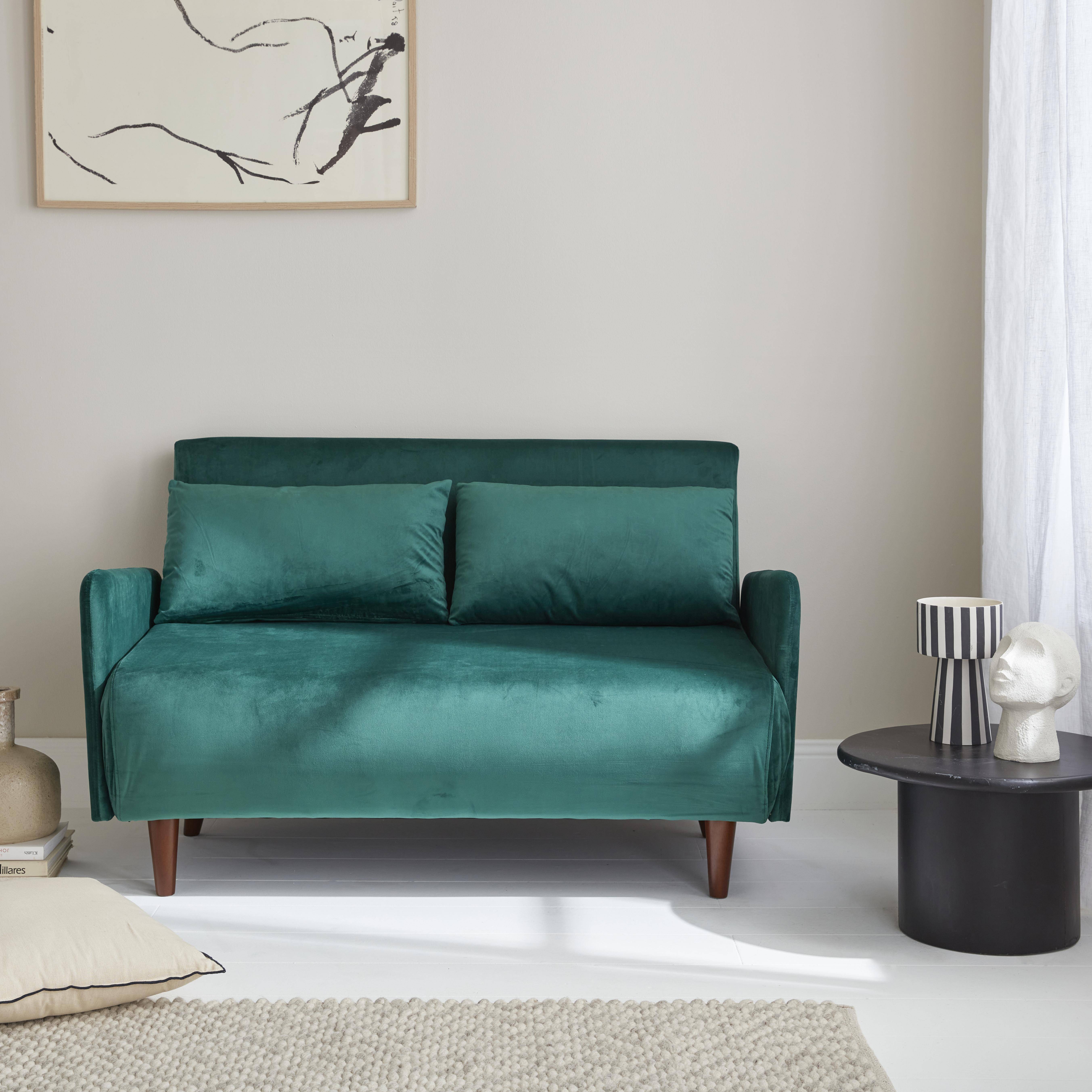 Canapé convertible en velours vert | sweeek