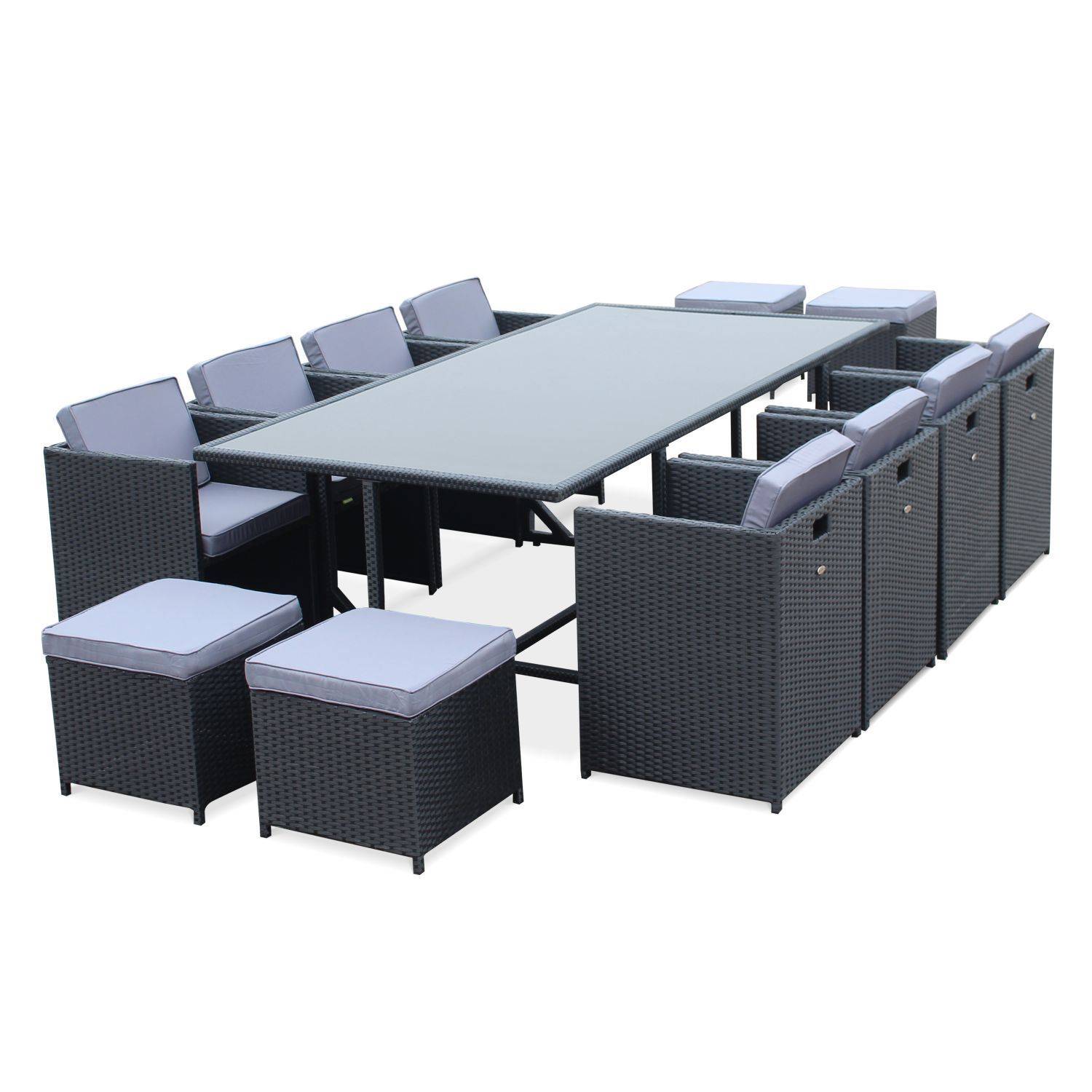 8-12 Seater rattan garden table set - Vasto 12, Black