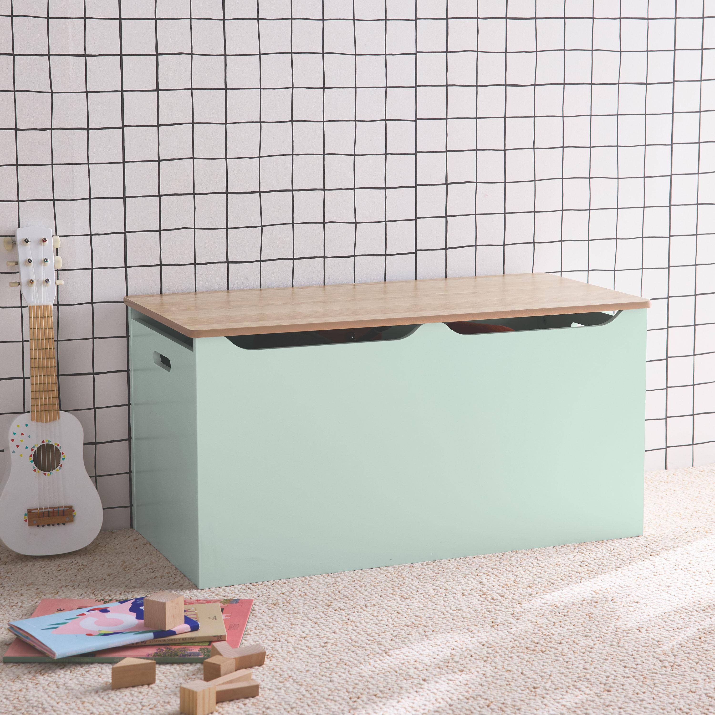 Children's toy storage box with side handles, Celadon Green