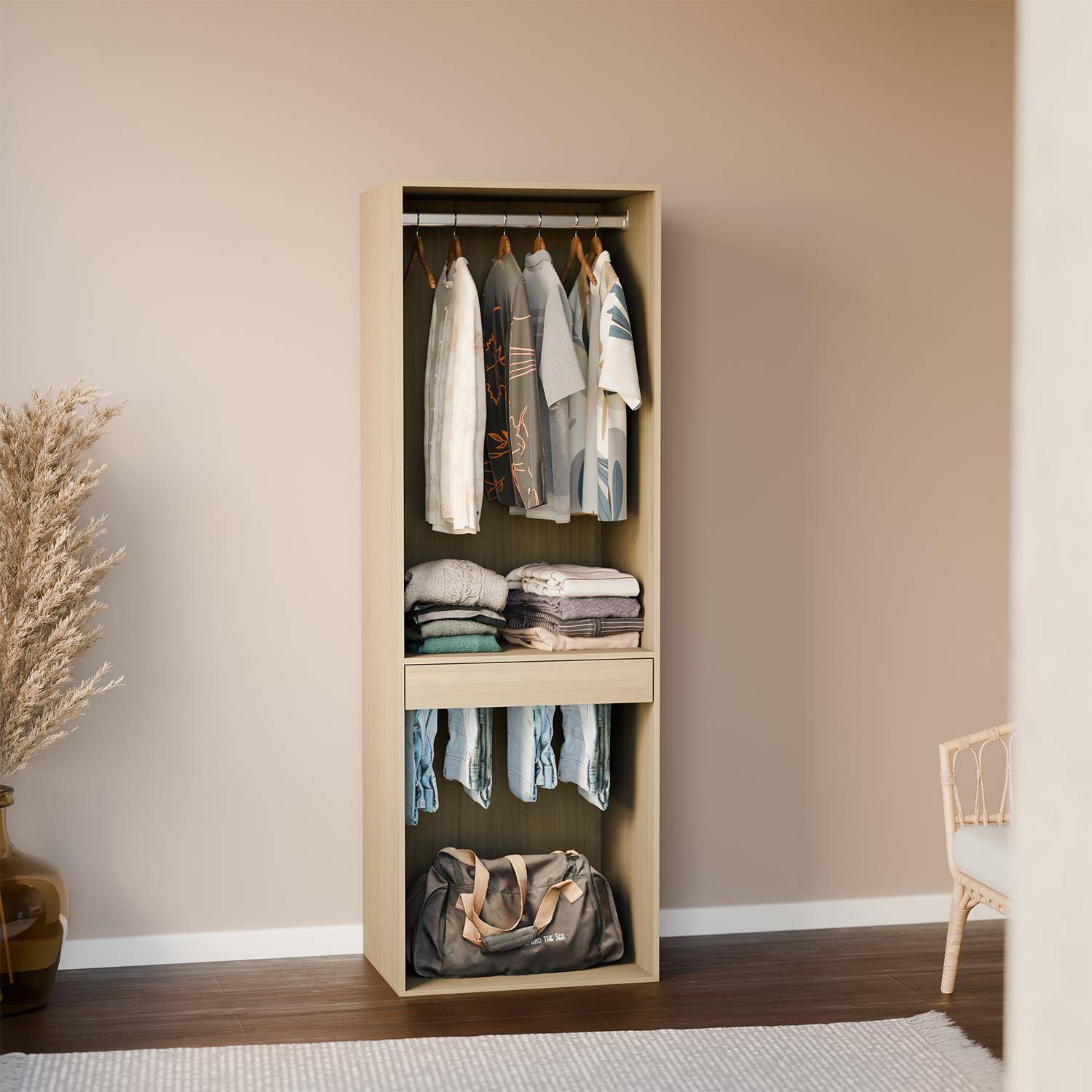 Modular open wardrobe rail unit, Natural