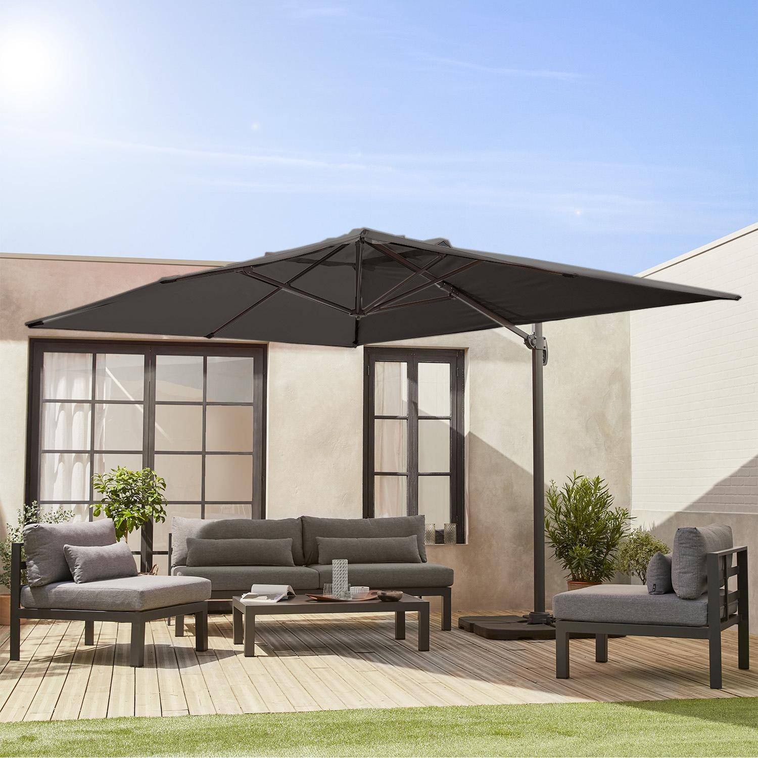 3x4m offset rectangular parasol with 50x50cm weighted slabs, Grey