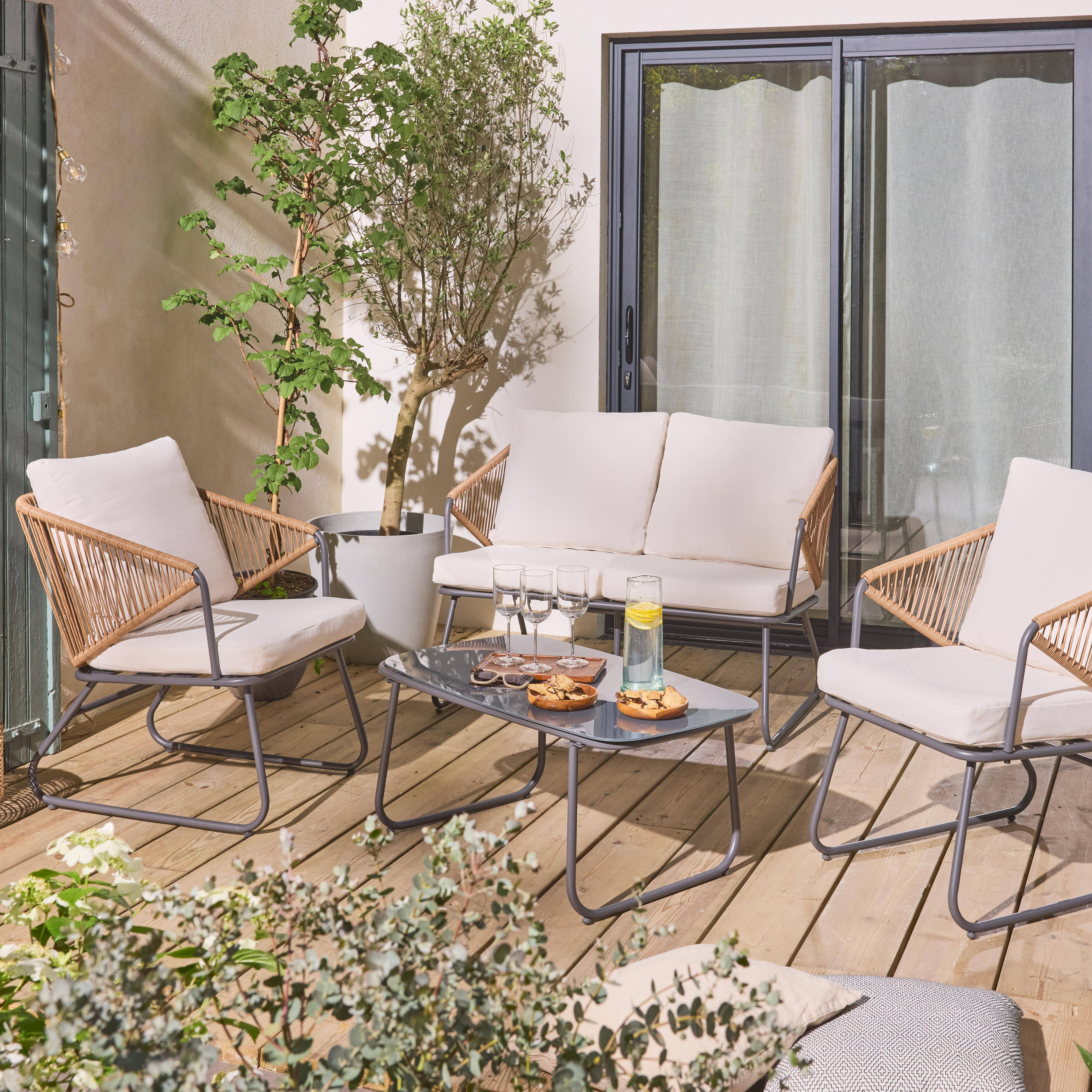 Loungeset aus Metall und Kunststoff 4 Sitzplatze Modena sweeek