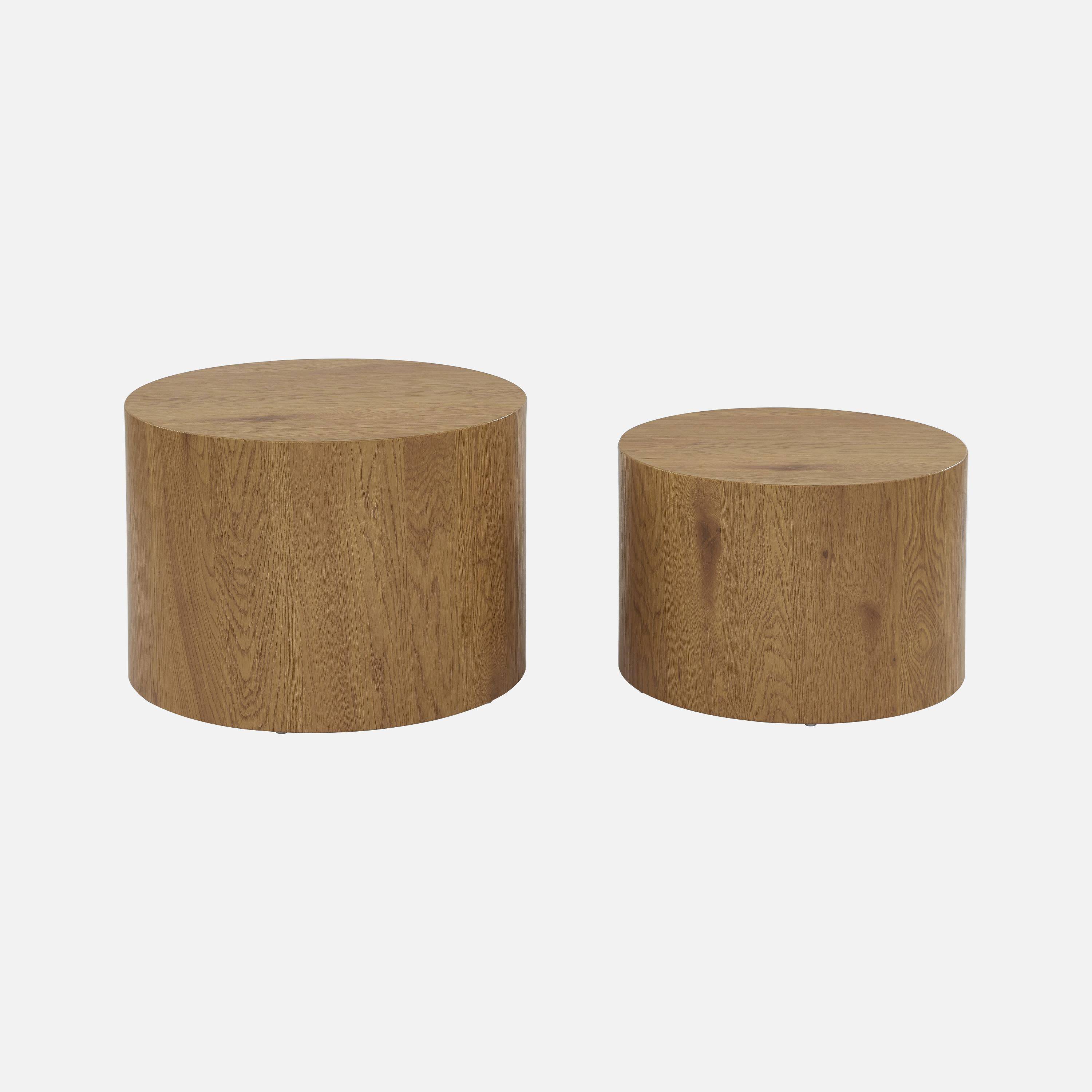 Pair of round oak effect nesting coffee tables Natural
