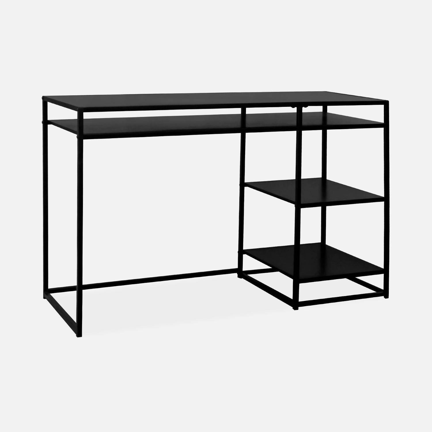 Desk with locker and two shelves in black metal l sweeek
