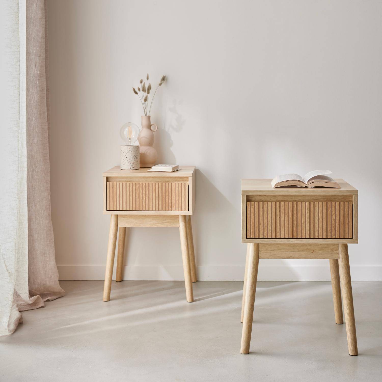 Table de chevet avec un tiroir naturel (lot de 2) | sweeek