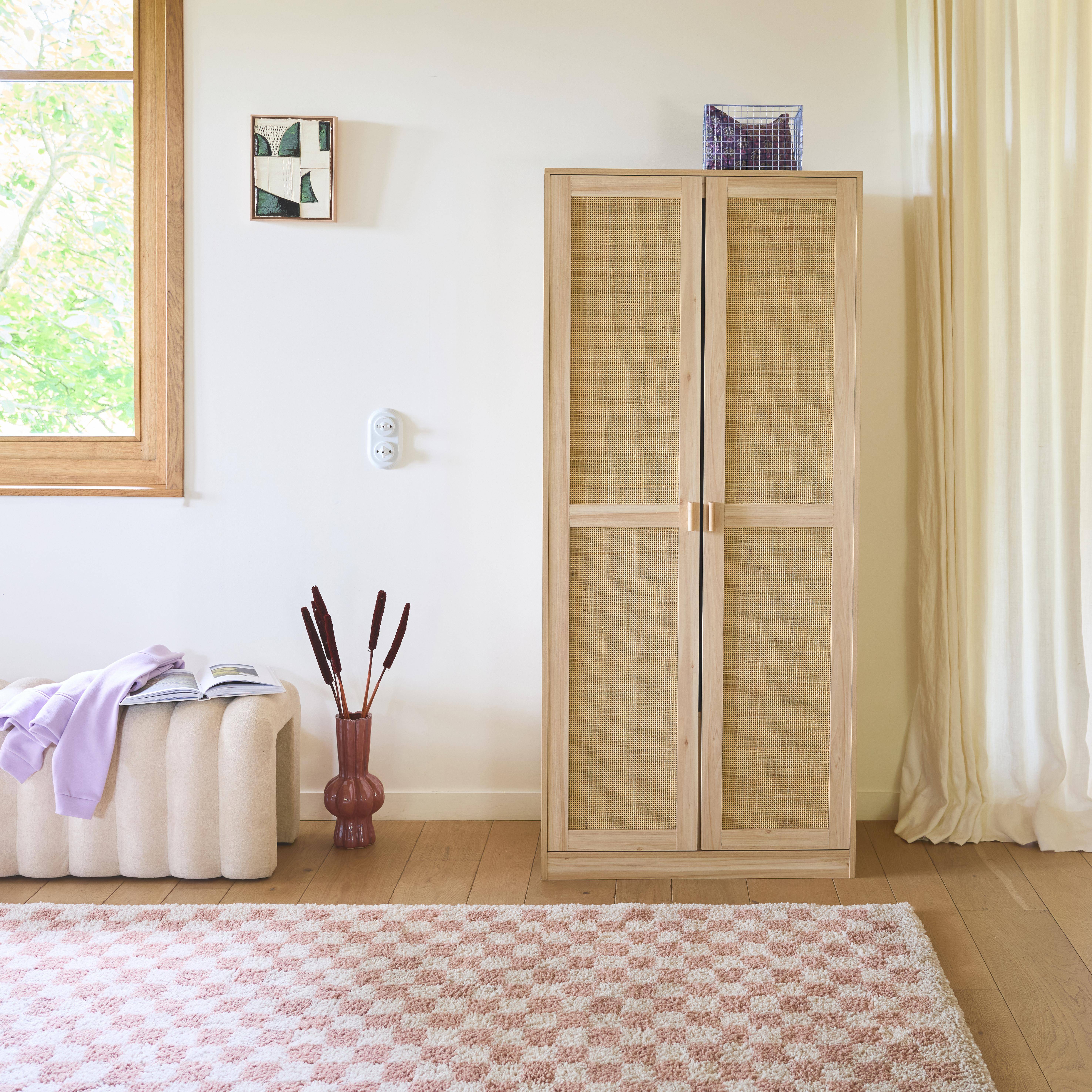 Wood effect and cane dressing wardrobe, 2 doors I sweeek