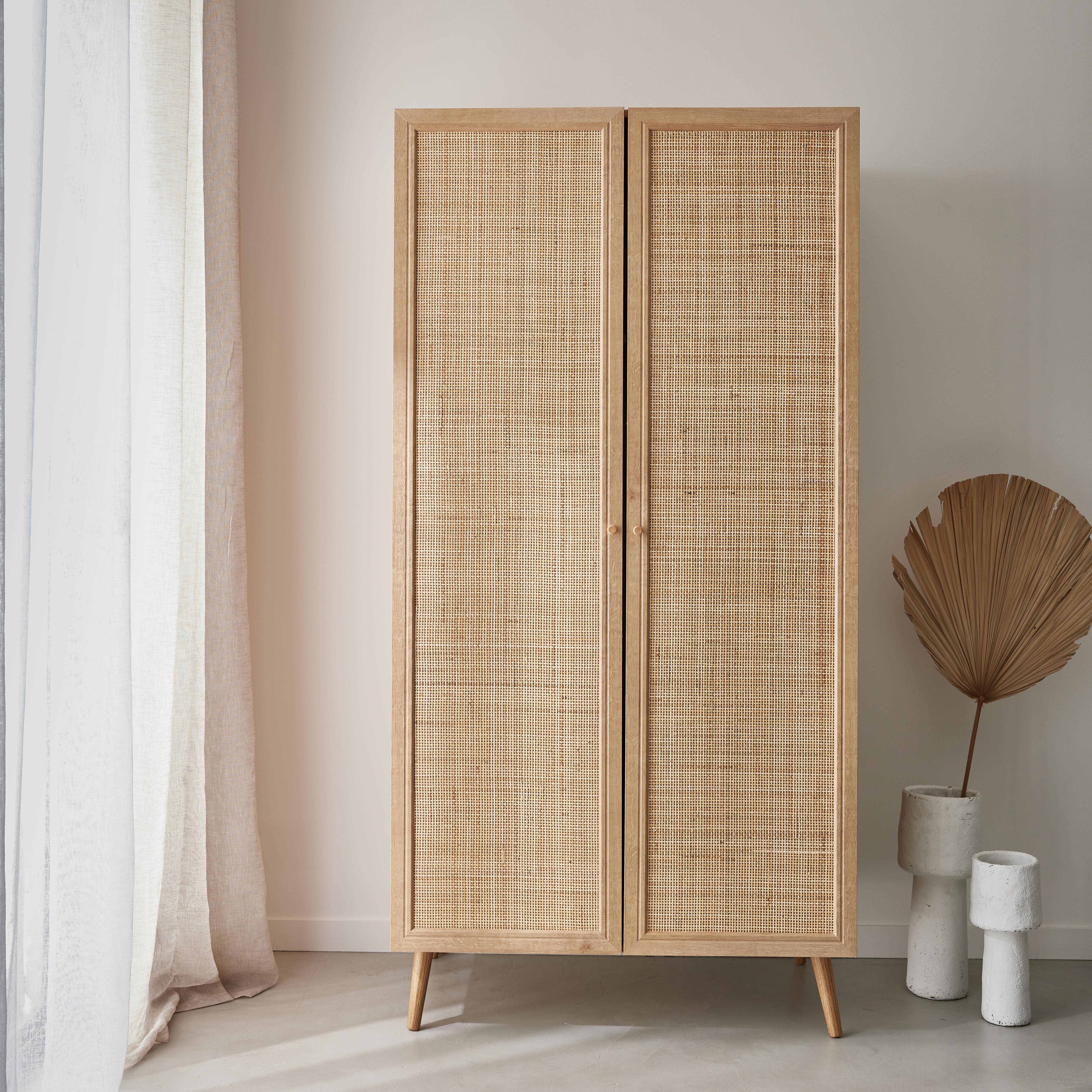 2-door cane and wood effect wardrobe l sweeek