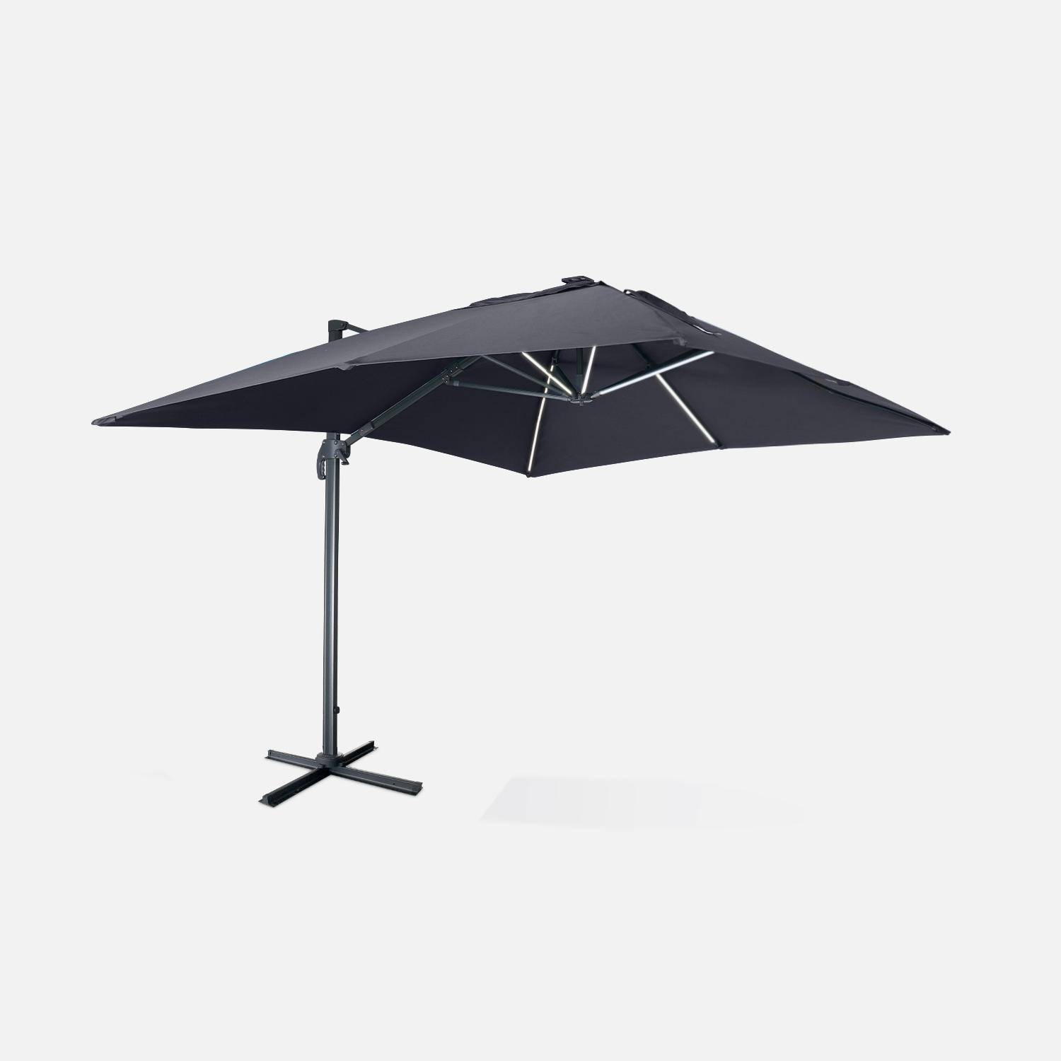 3x4m rectangular cantilever parasol with integrated LED lights, Grey