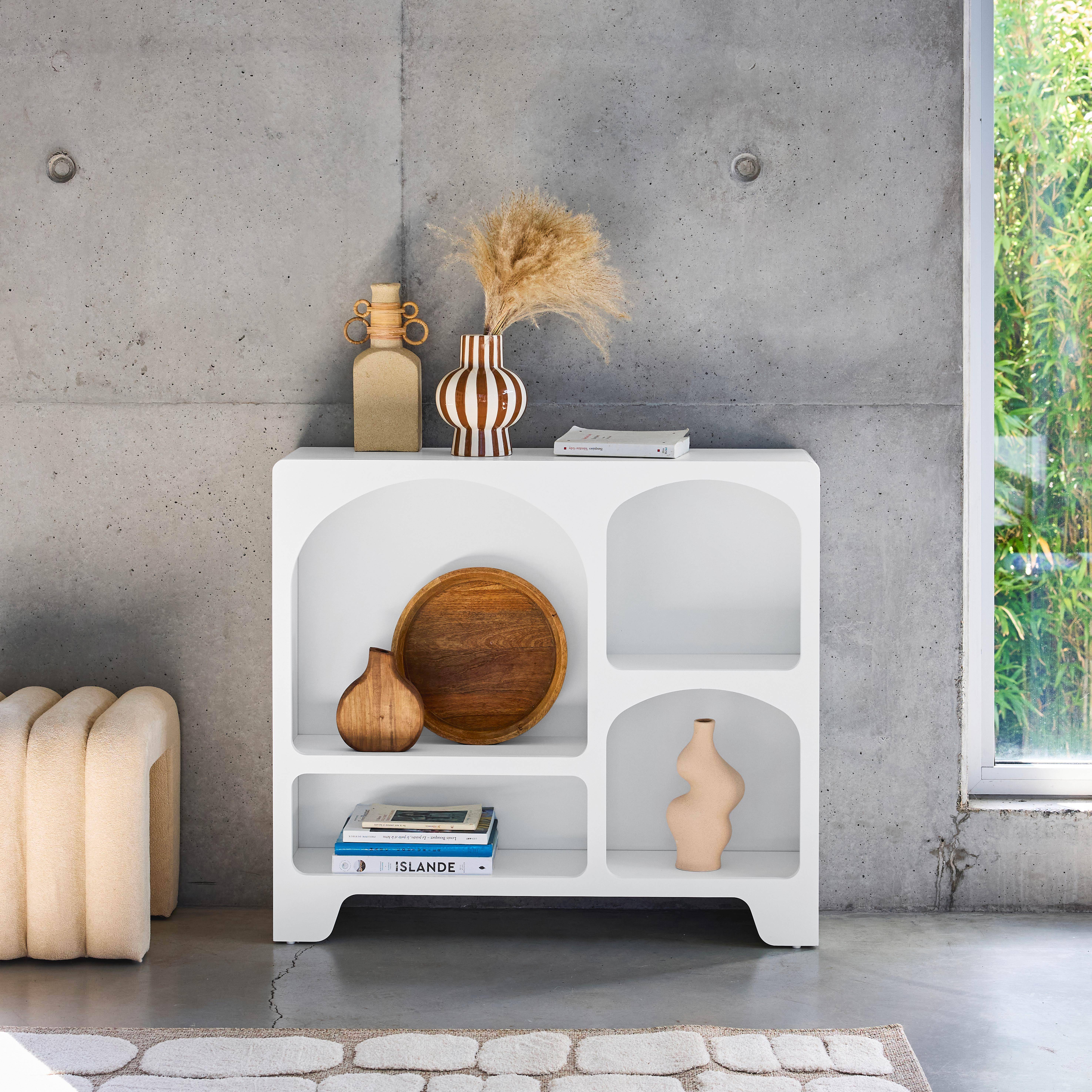 90cm sideboard with a white wooden effect and 4 compartments, White