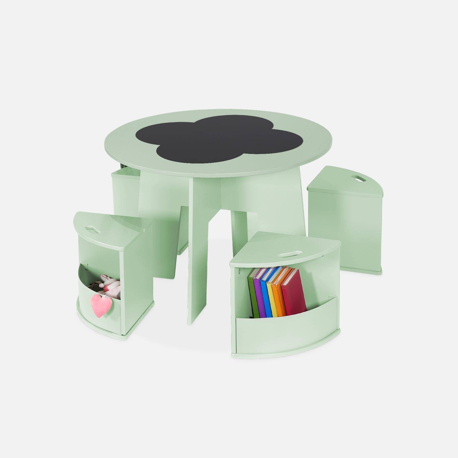 Children s table with slate and 4 chairs with storage Nephos Pink 70x70x49 cm