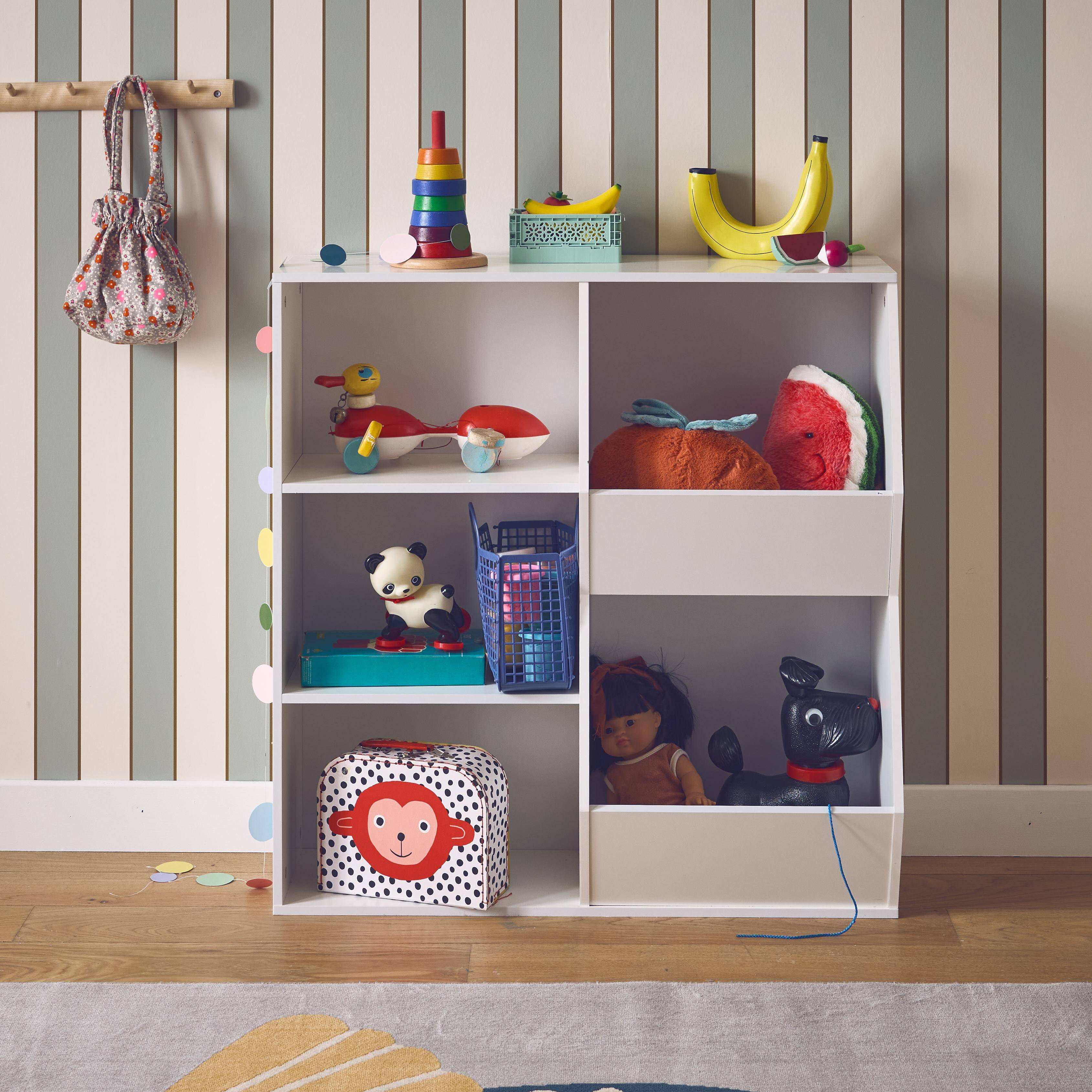 Children's storage unit, 3 shelves and 2 storage spaces, White