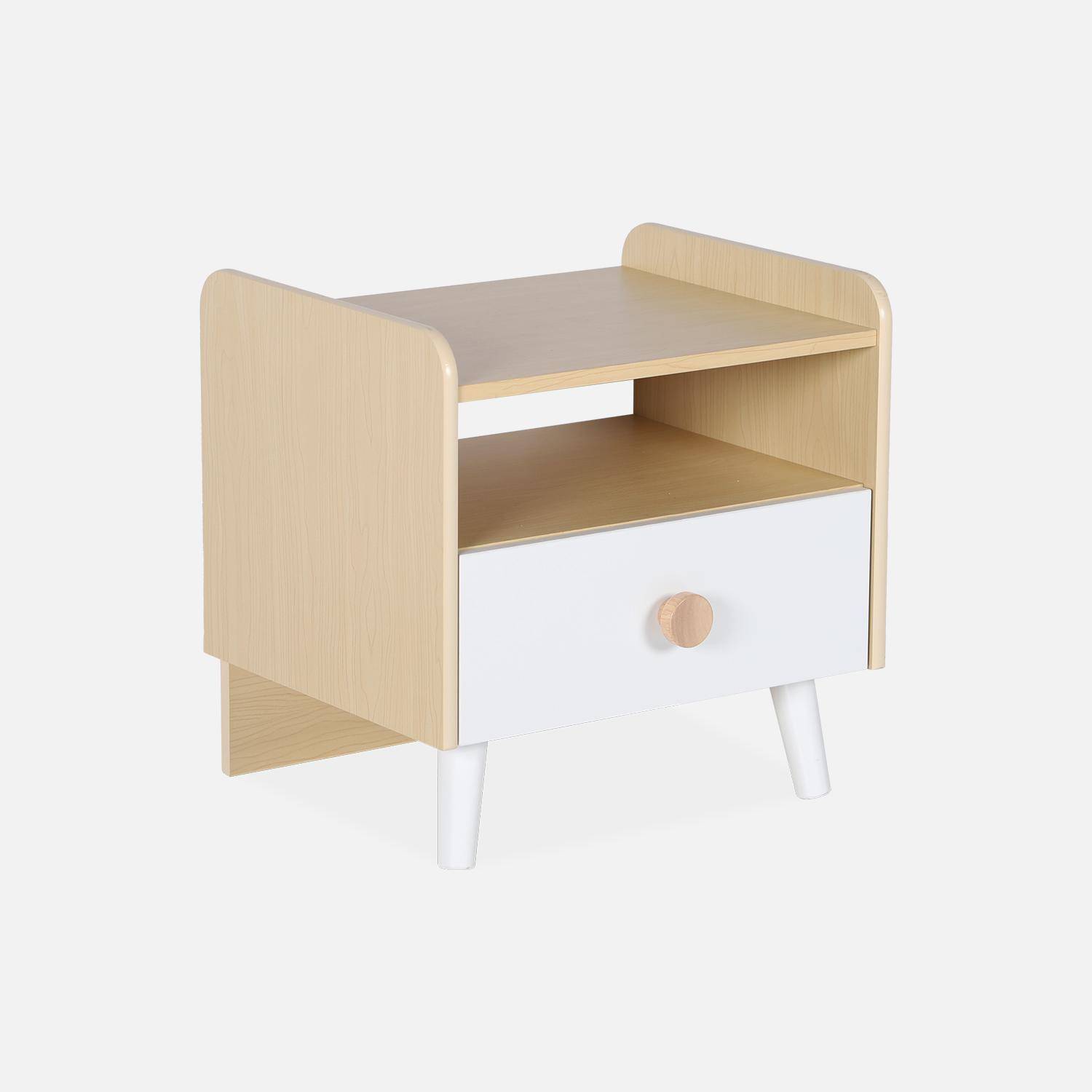 Wood-effect children's bedside table, white, White and Natural