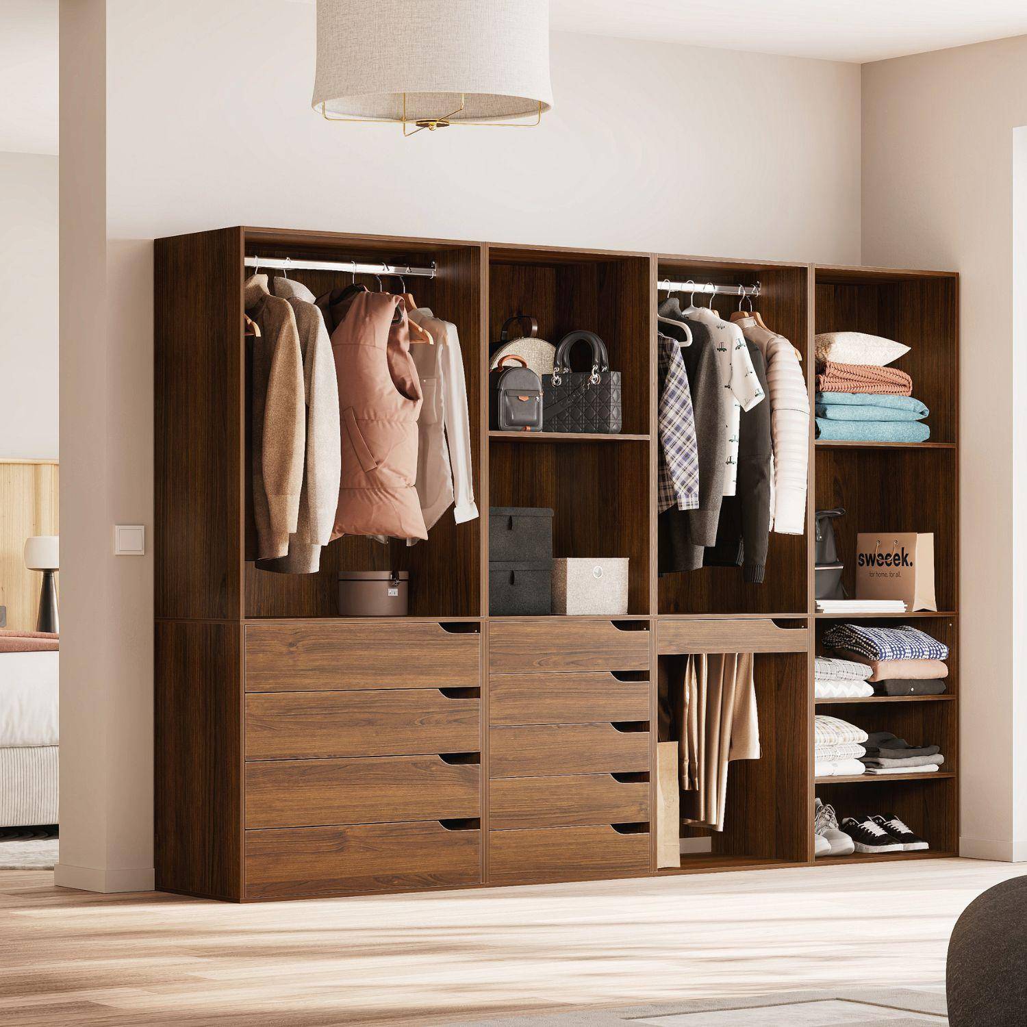 Kit dressing modulable avec 4 éléments, noyer | sweeek