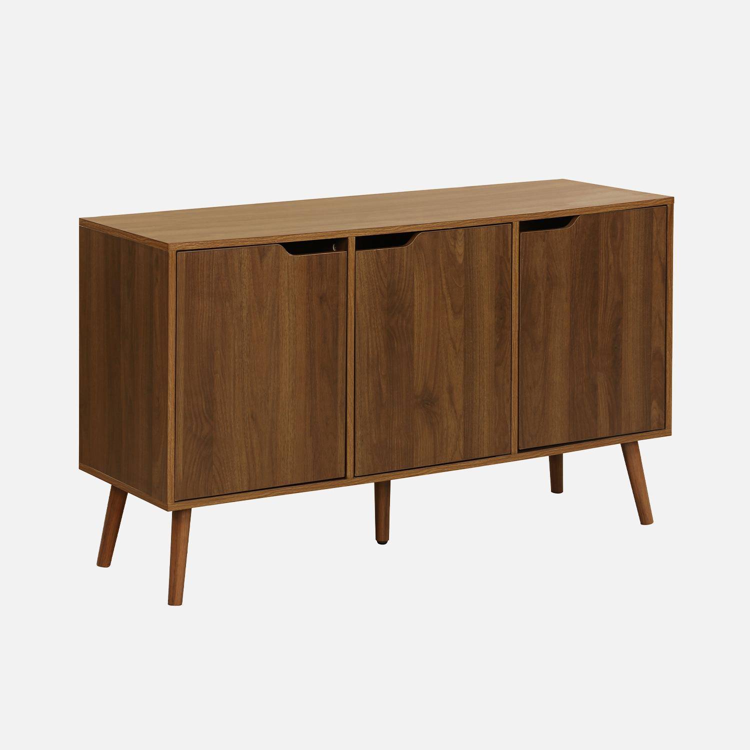 120cm walnut-effect sideboard with 3 doors and 3 shelves, Walnut