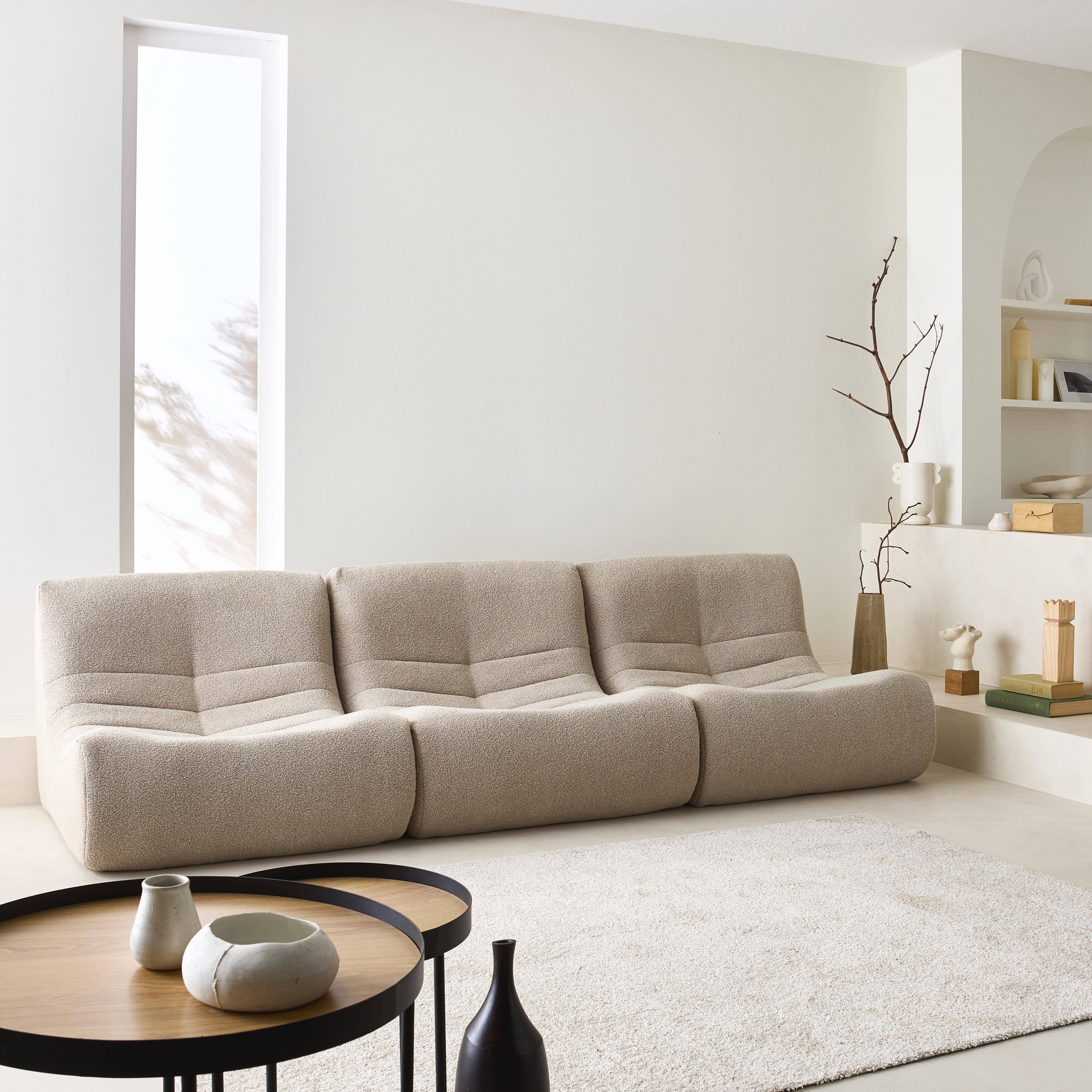 3er-Set Sessel mit strukturiertem Bouclé-Bezug beige I sweeek