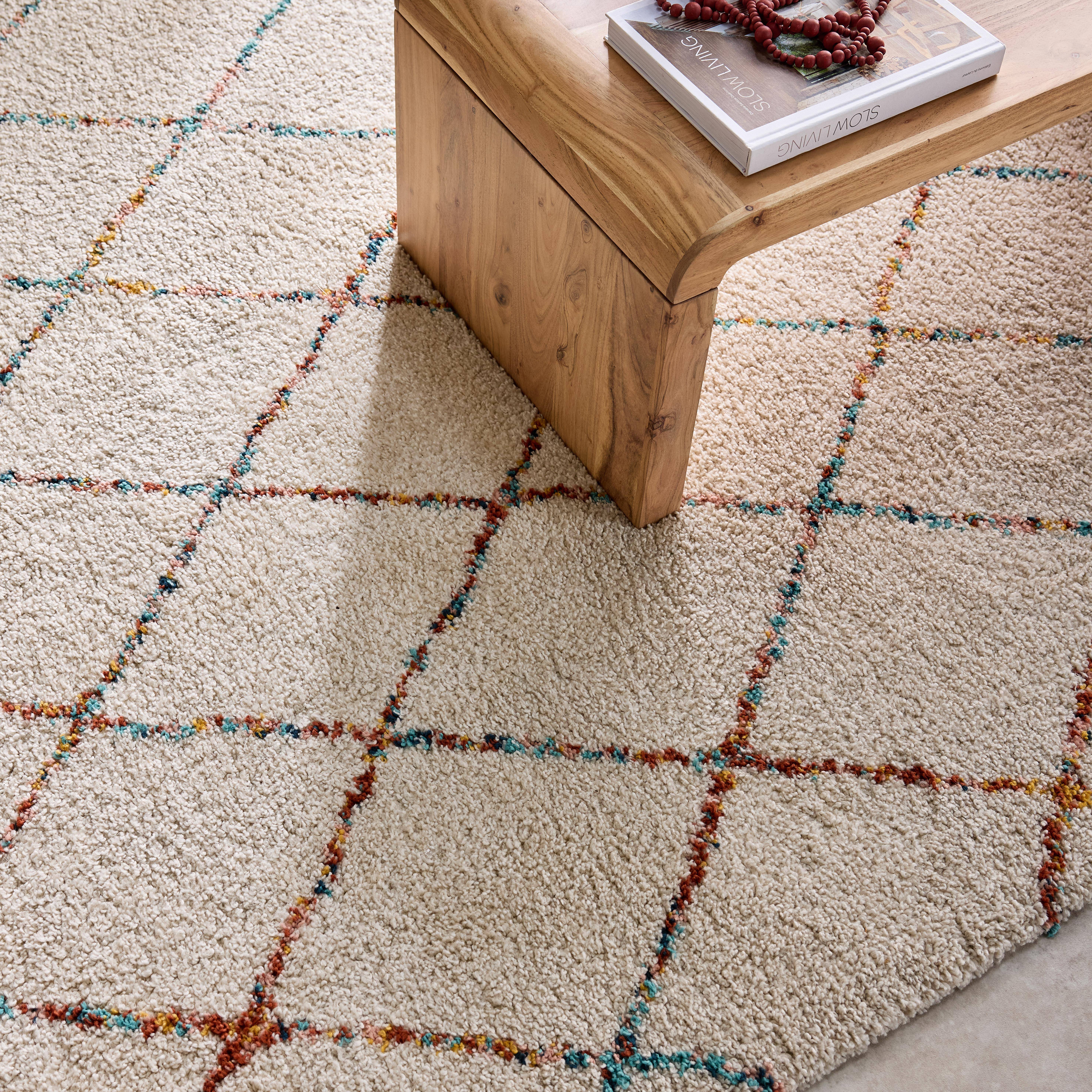 Tapete felpudo, estilo berbere, creme e multicolorido