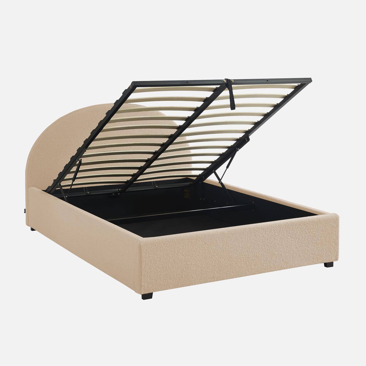 Struttura letto con contenitore e testiera 140cm, imbottita bouclé