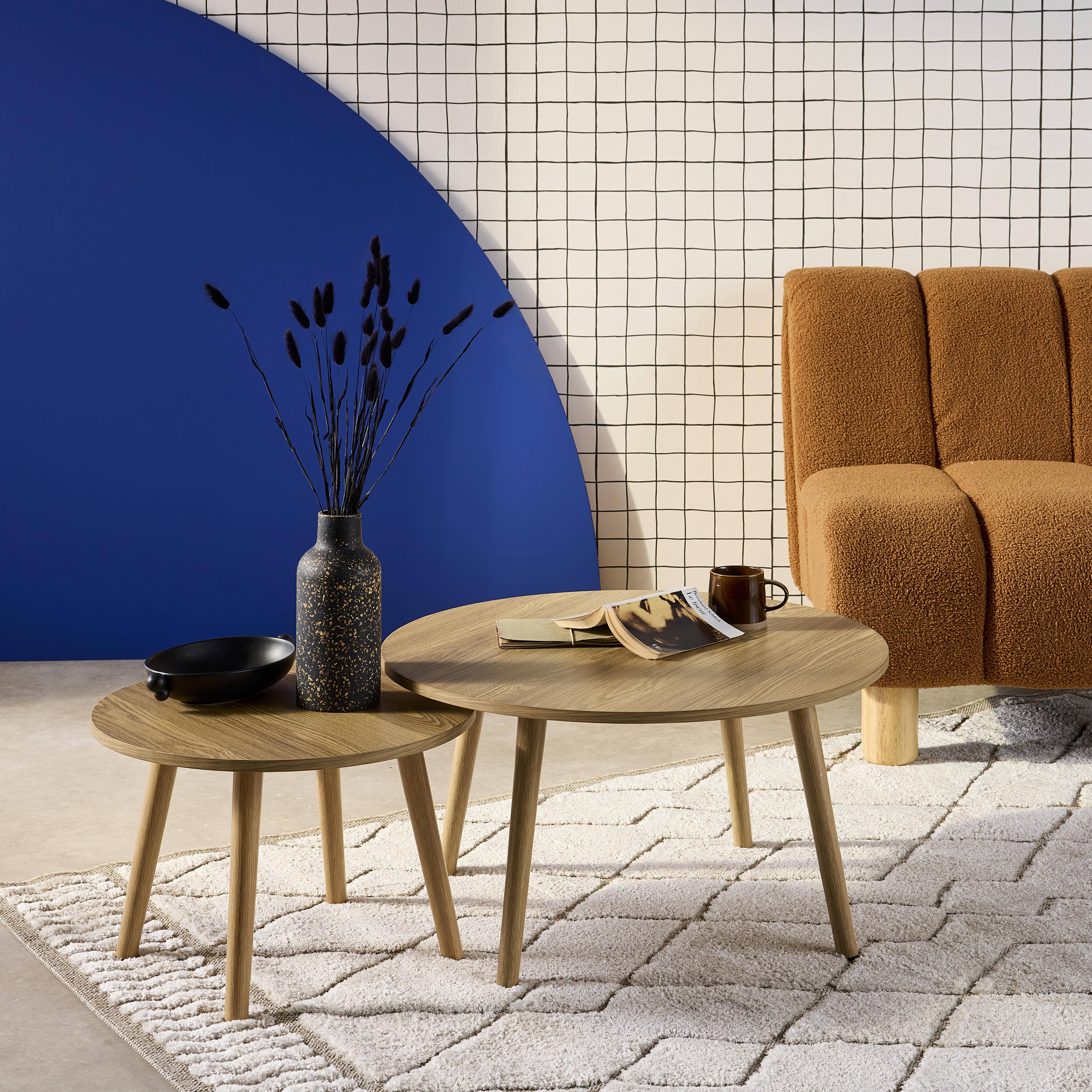 2er Set von runden Couchtischen Eschenholzdekor | sweeek