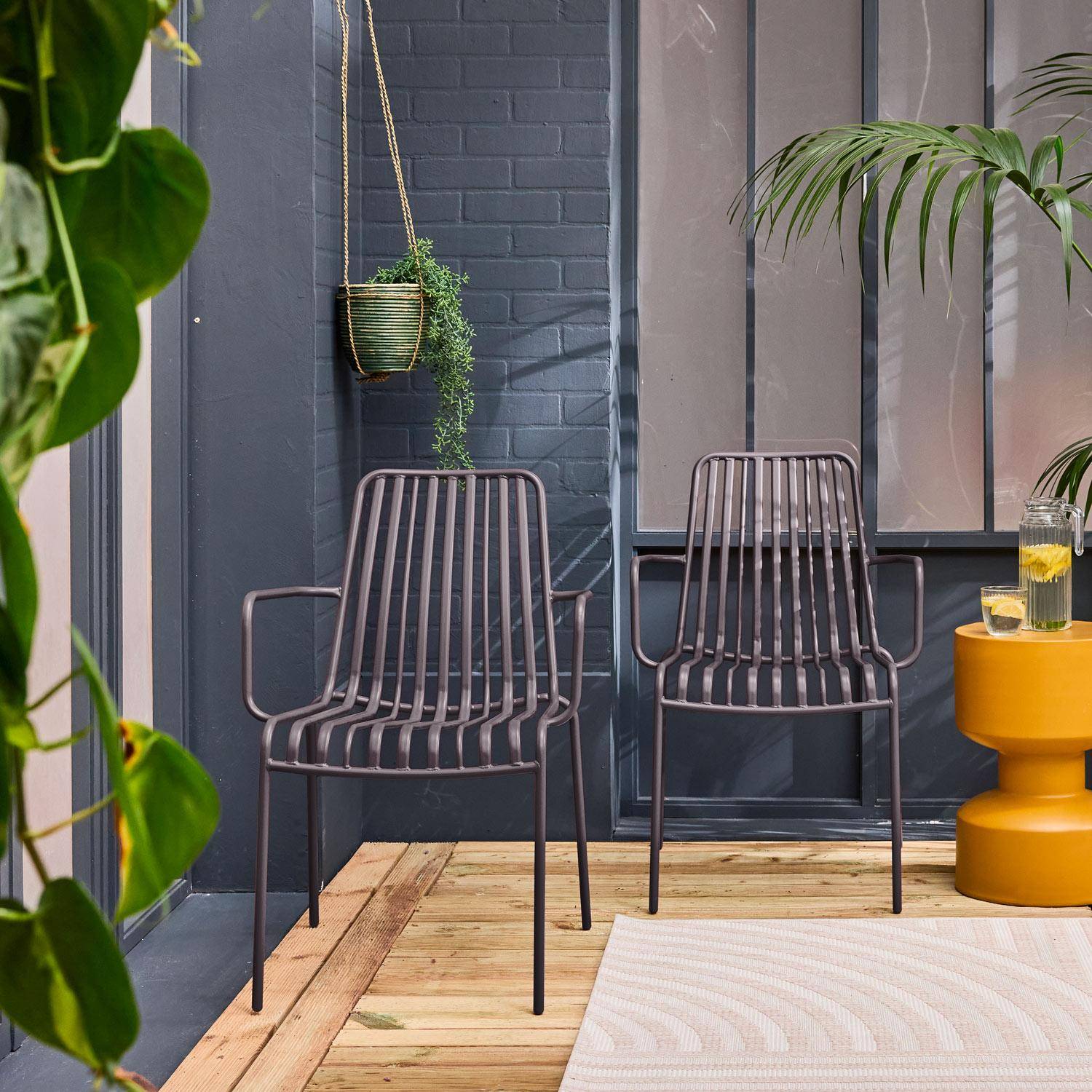 Set of 2 stackable anthracite garden chairs in steel | sweeek