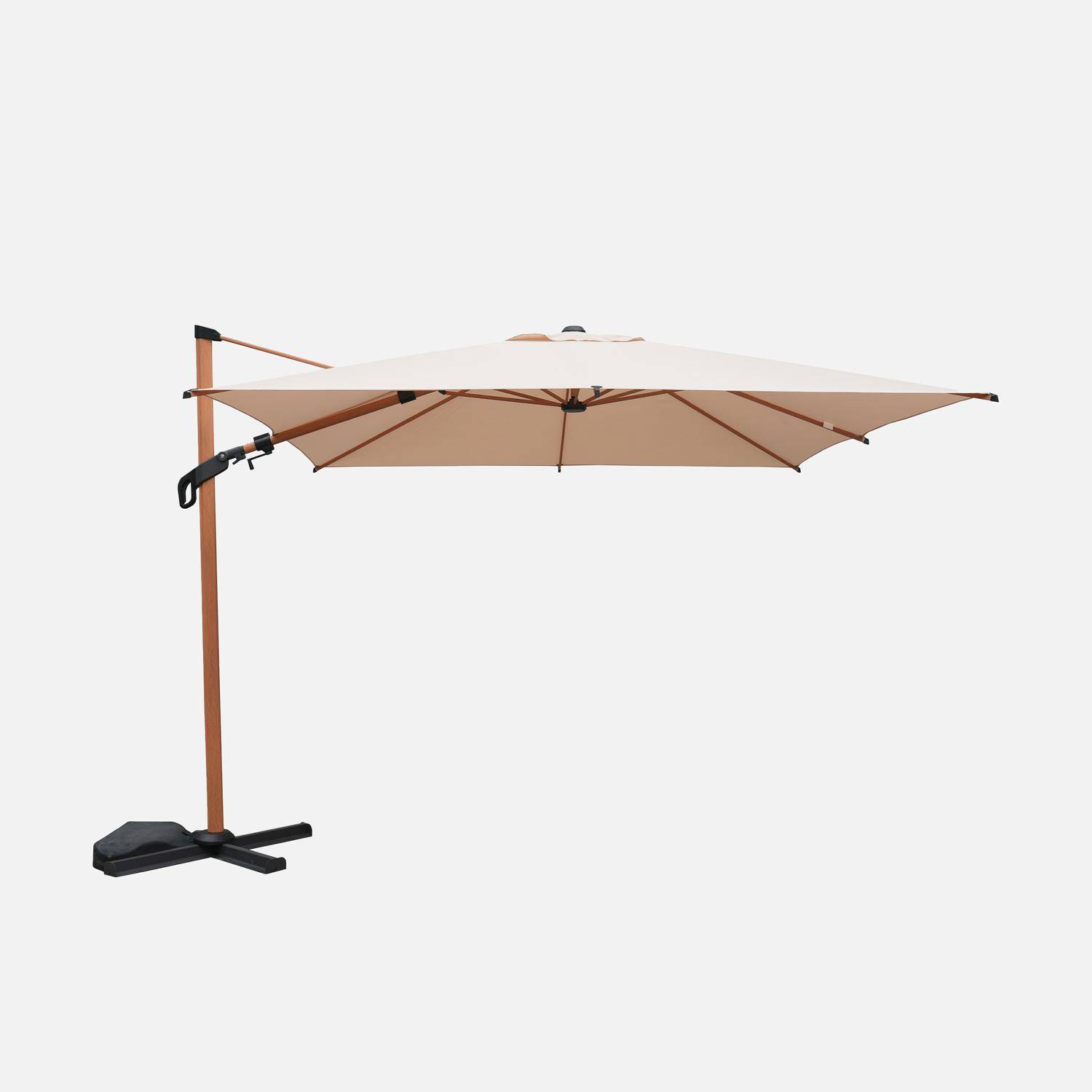Rectangular beige cantilever parasol 3x4m, wood effect pole | sweeek