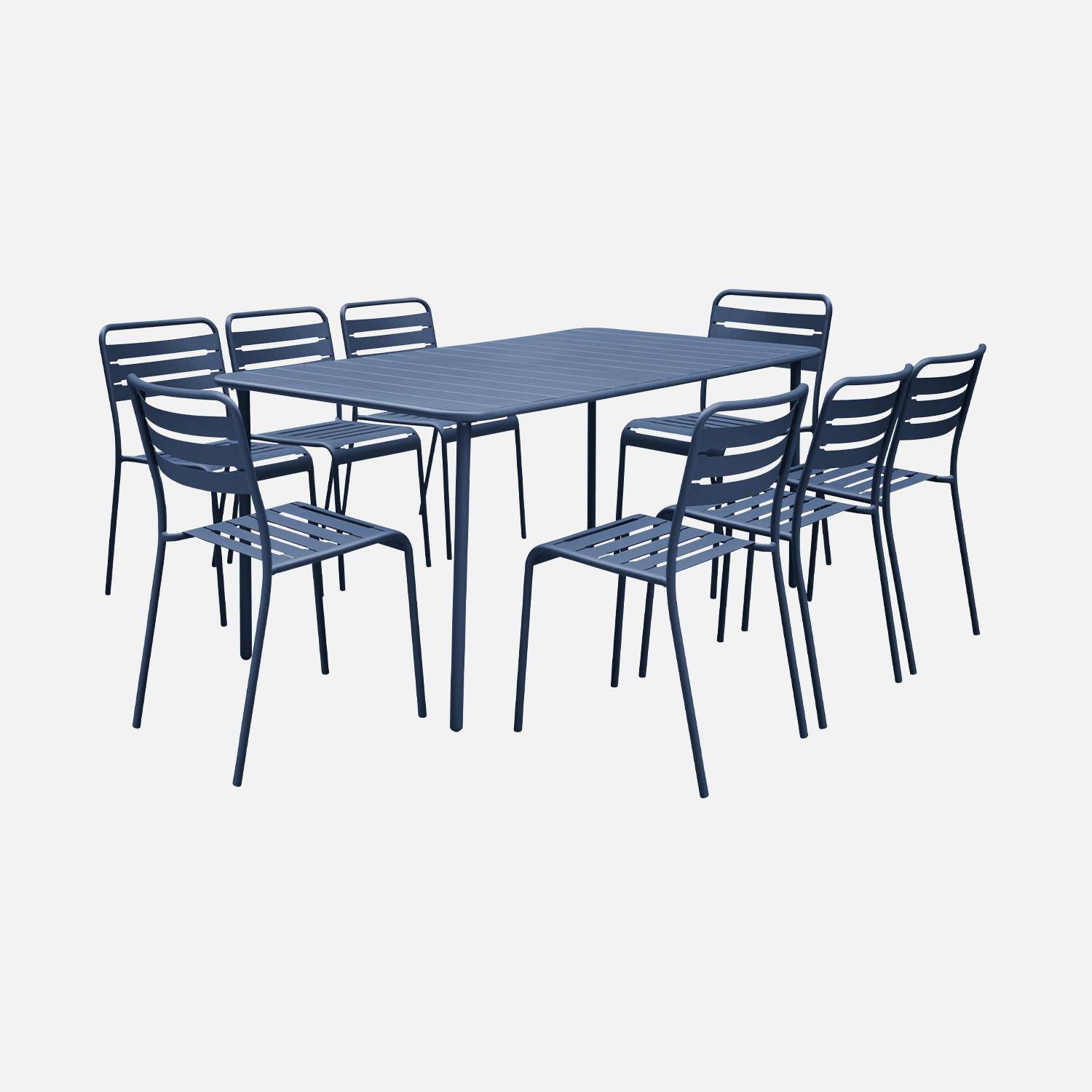 8-seater metal garden table with chairs, Marine blue