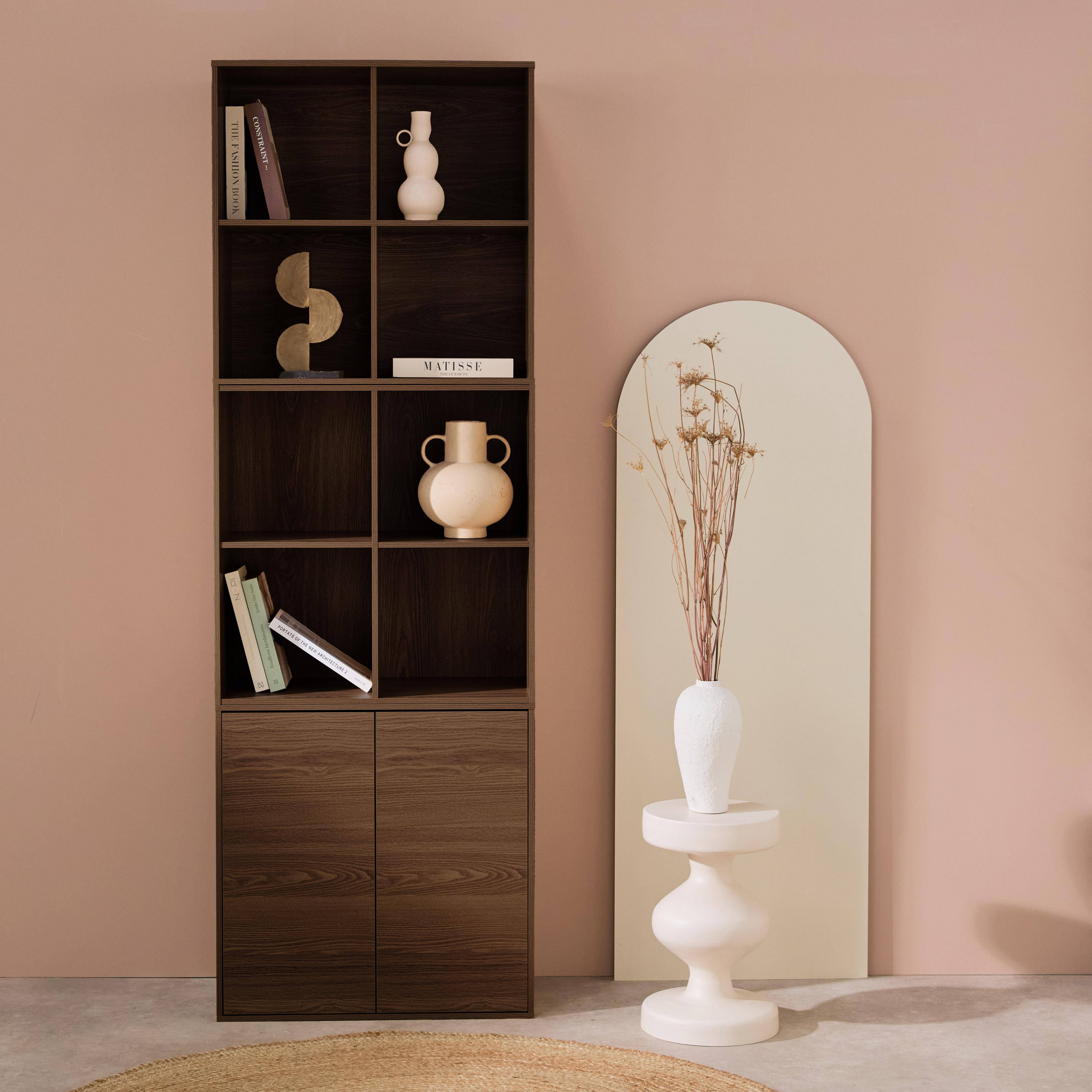 Shelf, modular bookcase wood decor 3 elements - 2 doors 8 compartments ...