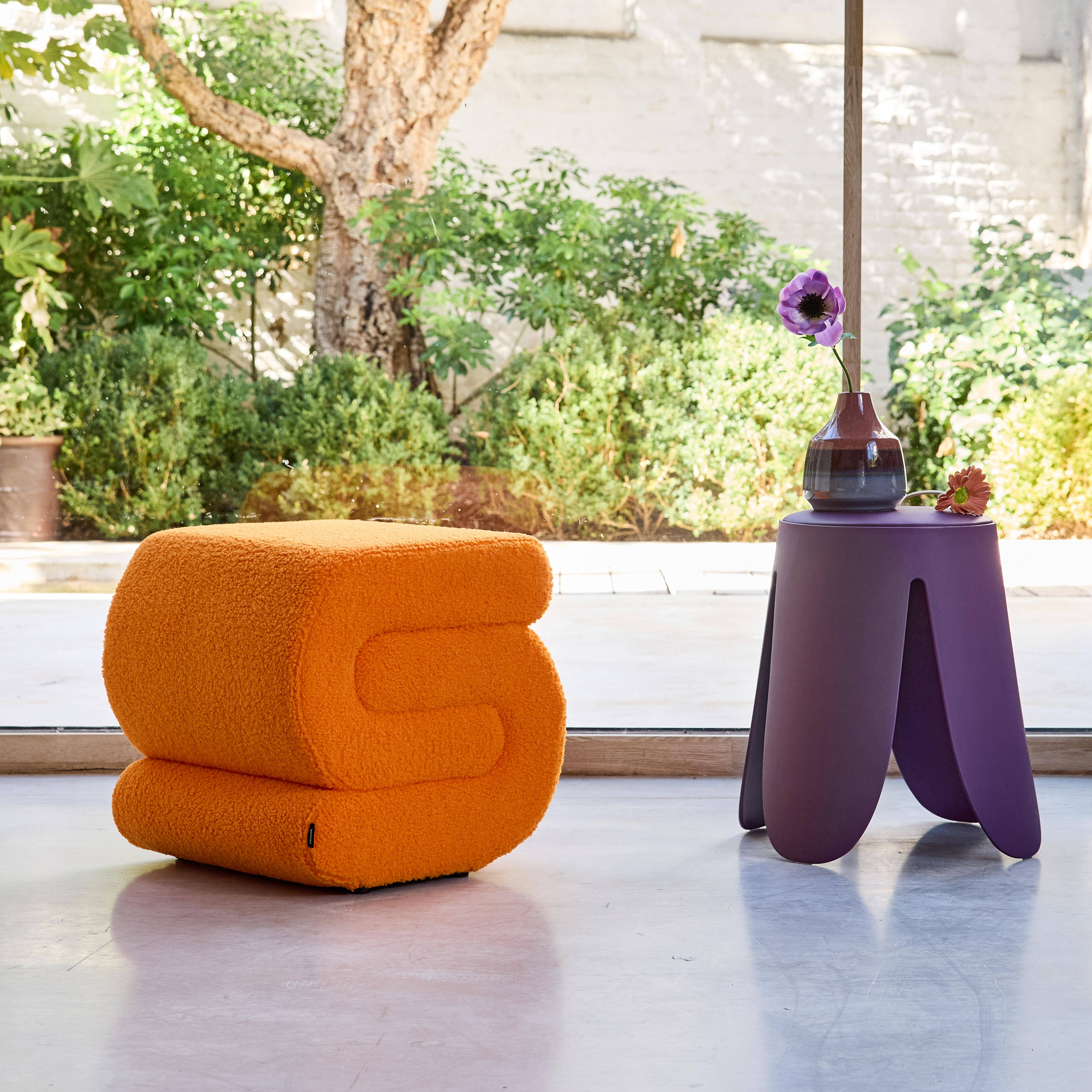 Banco design estofado bouclé 1 lugar, Laranja