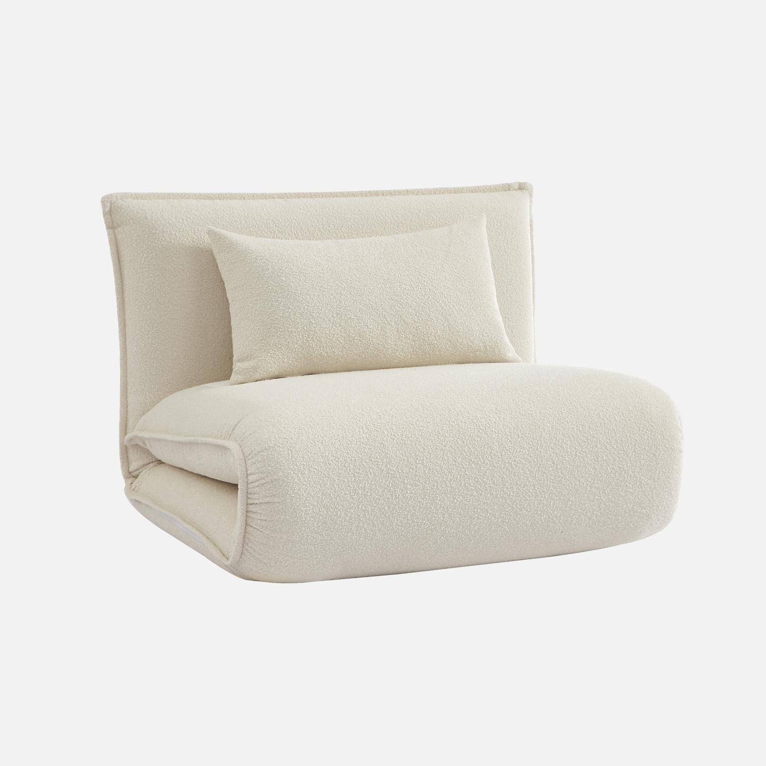 Chauffeuse convertible 1 place bouclette texturée blanc cassé | sweeek