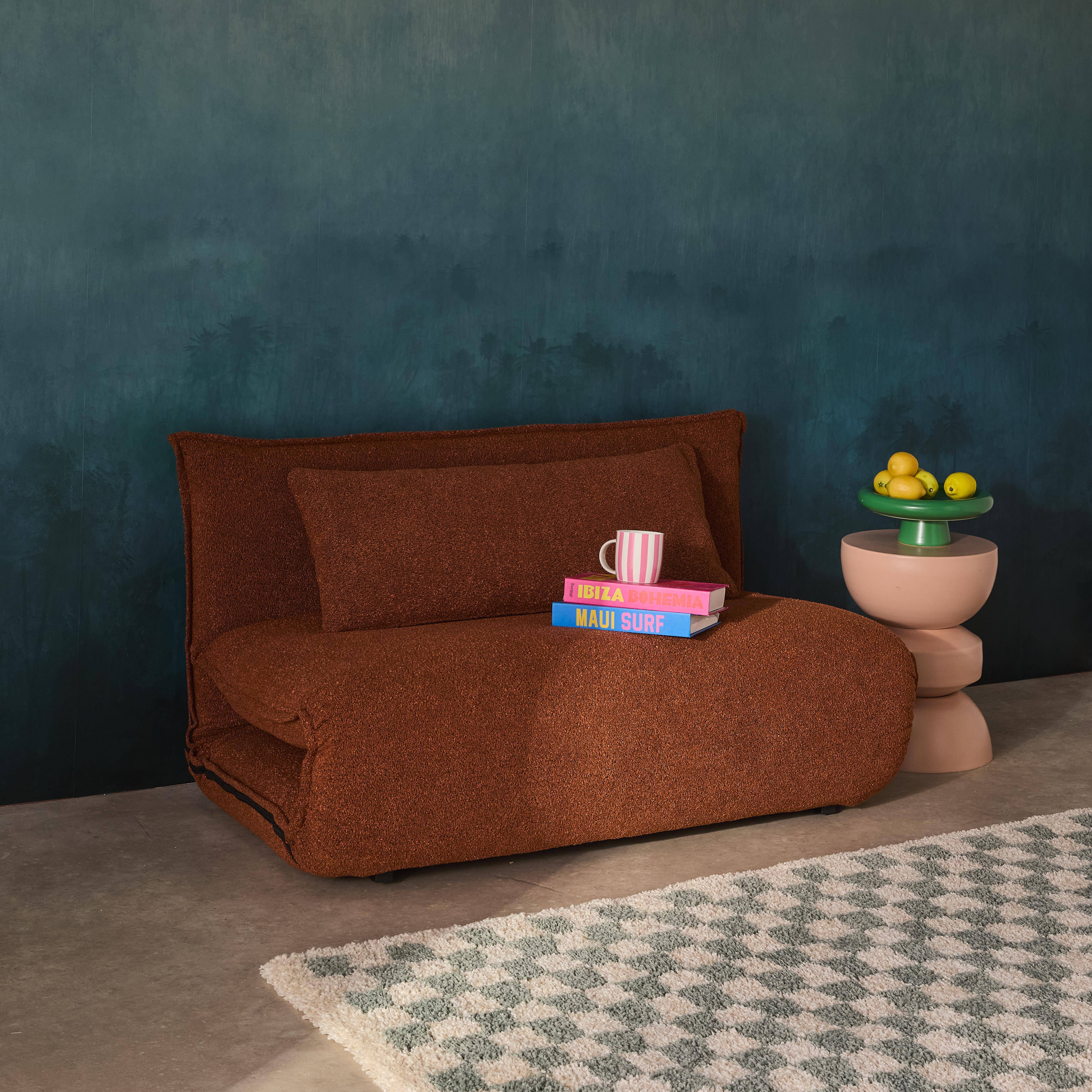 Chauffeuse convertible 2 places bouclette texturée terracotta | sweeek