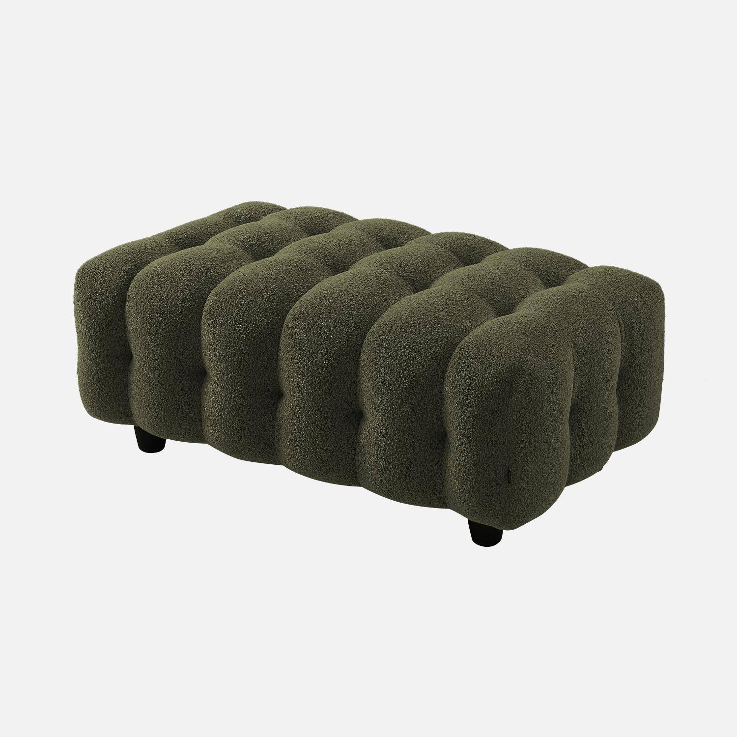 Puff para sofá textura boucle de 3 lugares, Verde caqui