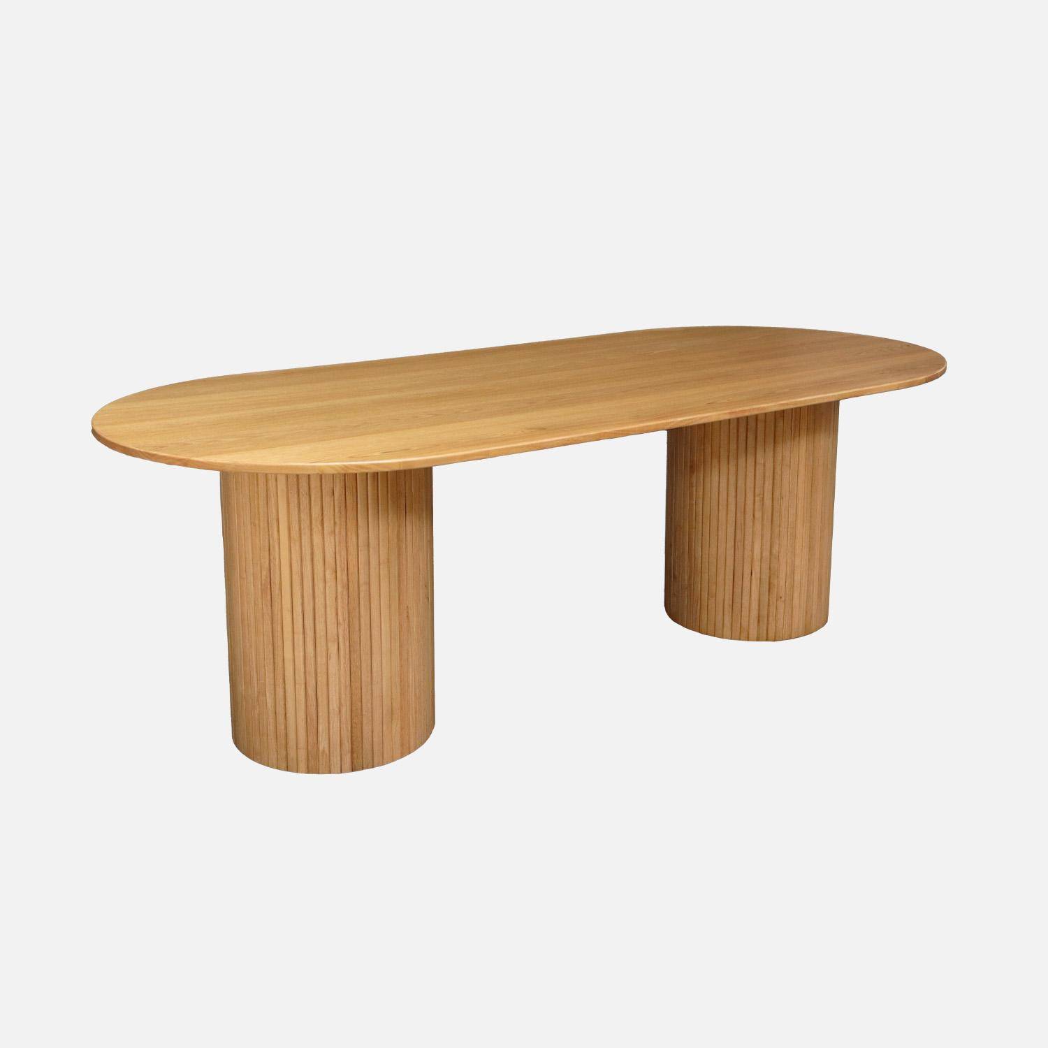 Table à manger oblongue bois d'hévéa et placage chêne 8 places naturel ...