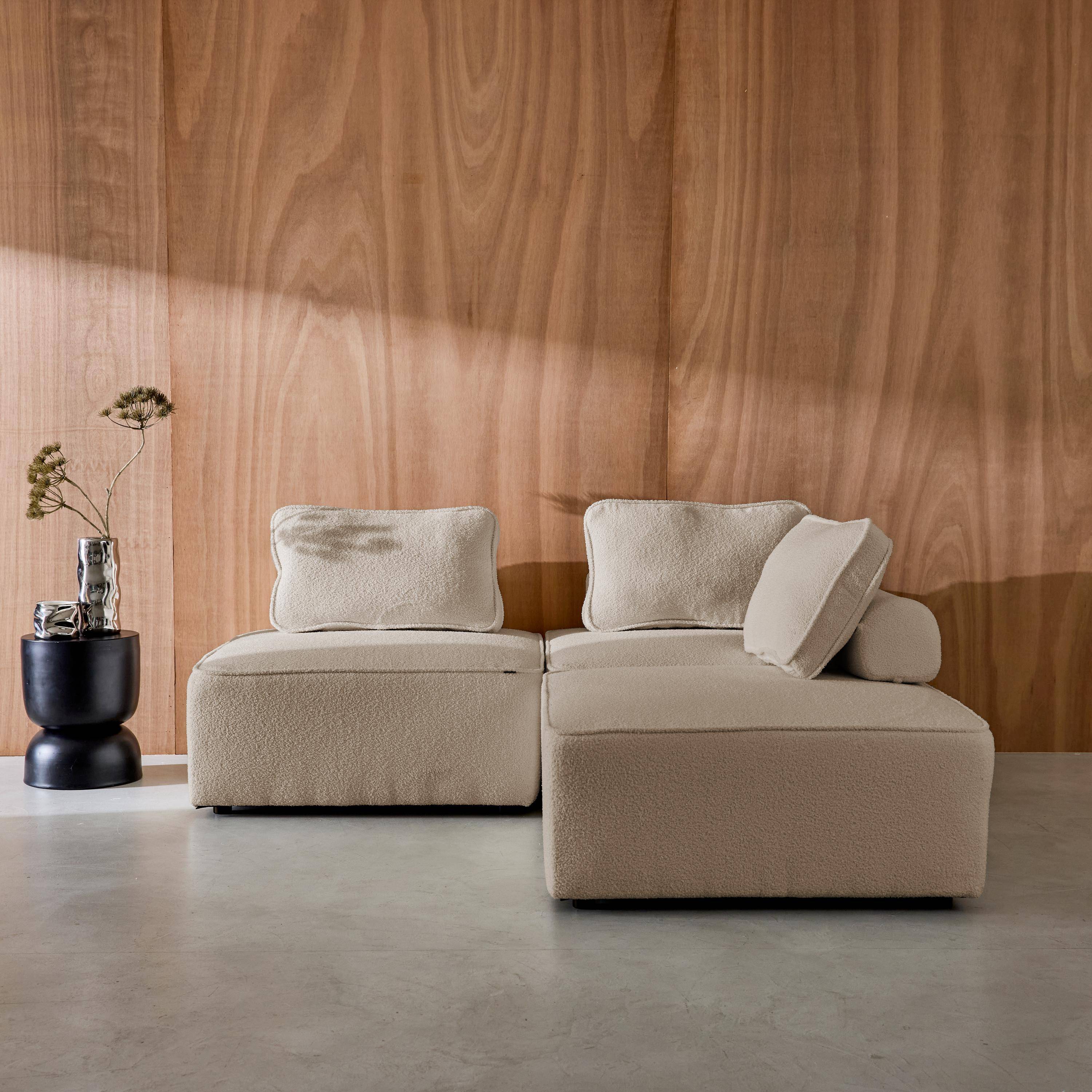 3er-Set modulare Sessel Einsitzer Bouclé-Bezug beige | sweeek