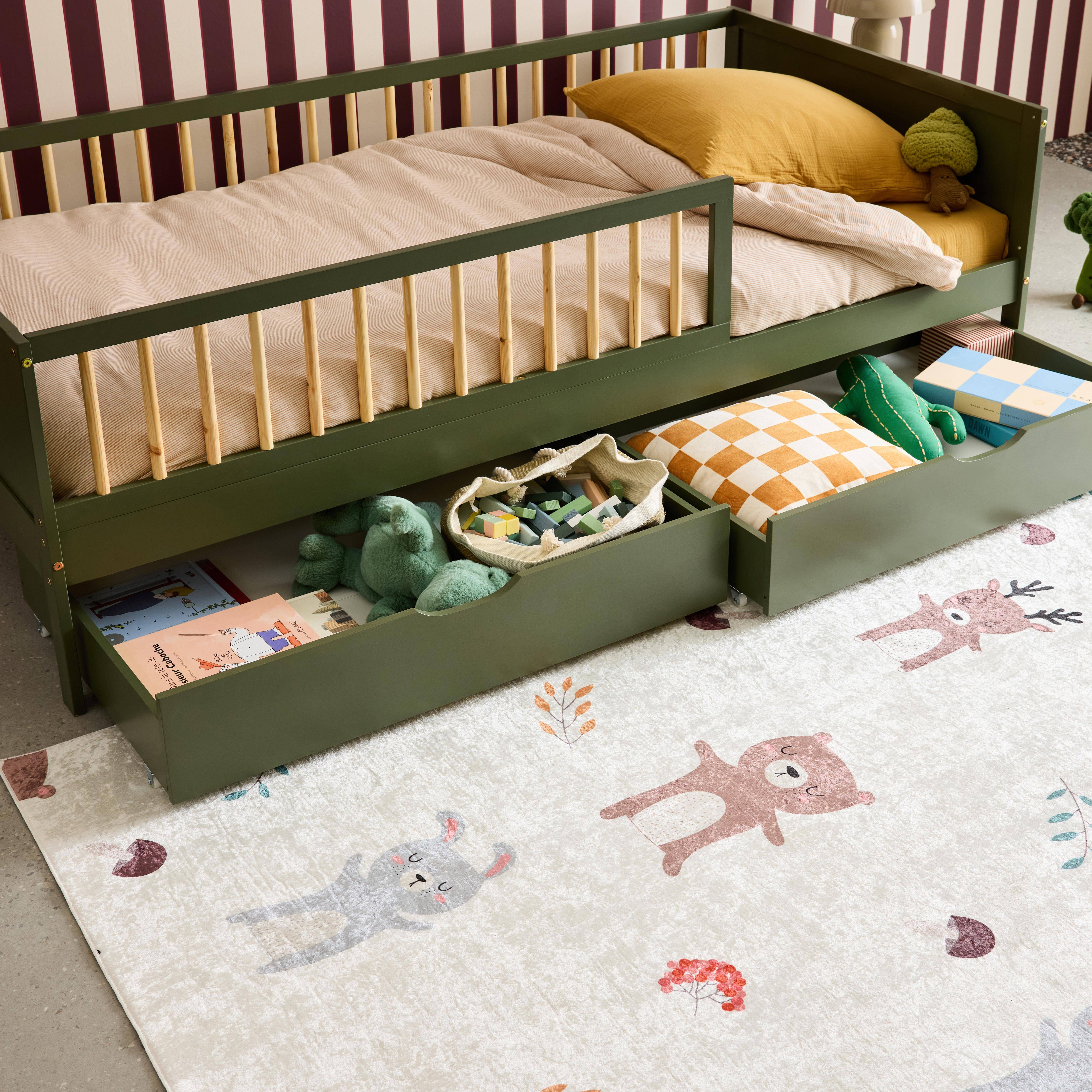 Lot de 2 tiroirs lit enfant bois de pin naturel vert - Roya