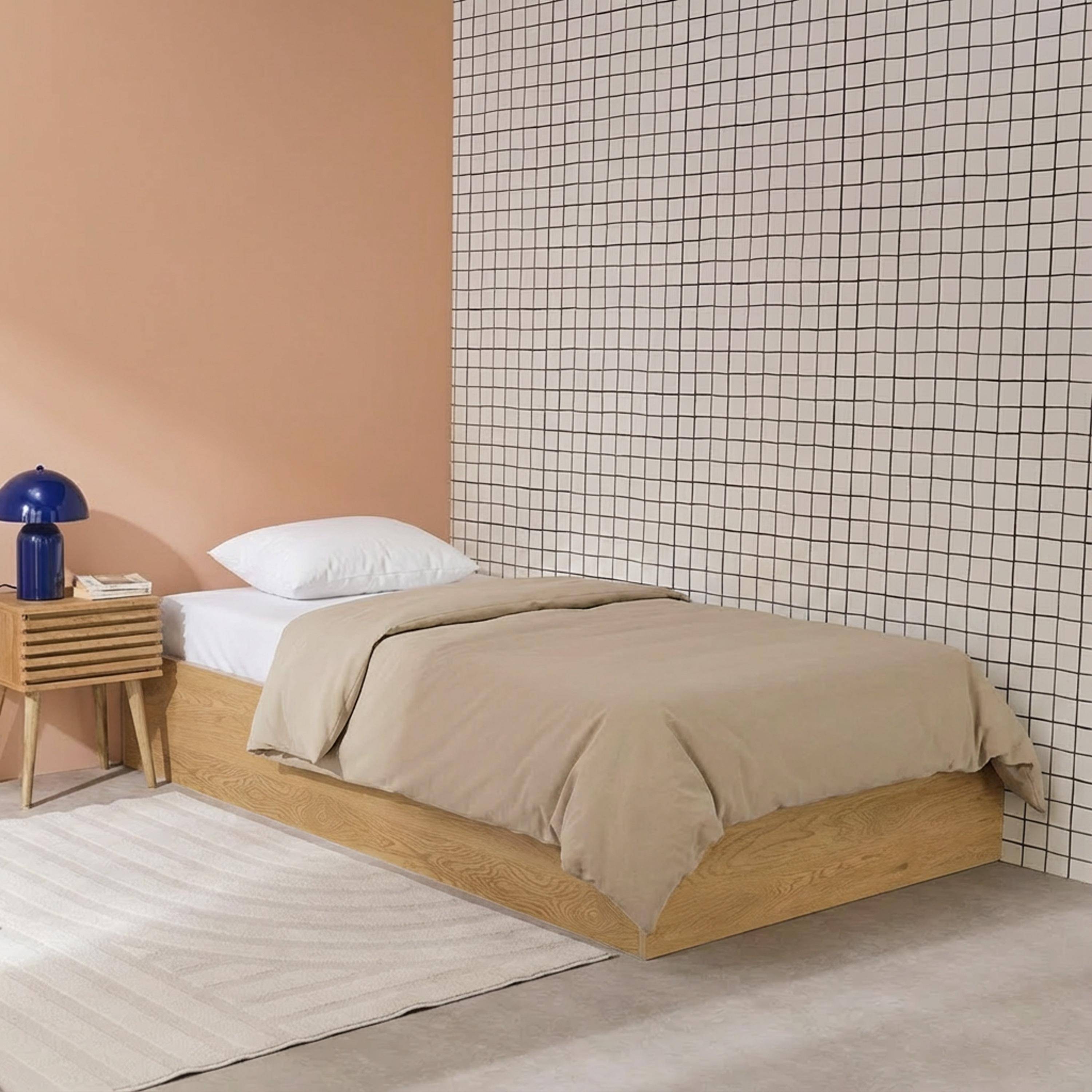 Lit coffre sommier à lattes 90x190cm décor bois chêne | sweeek