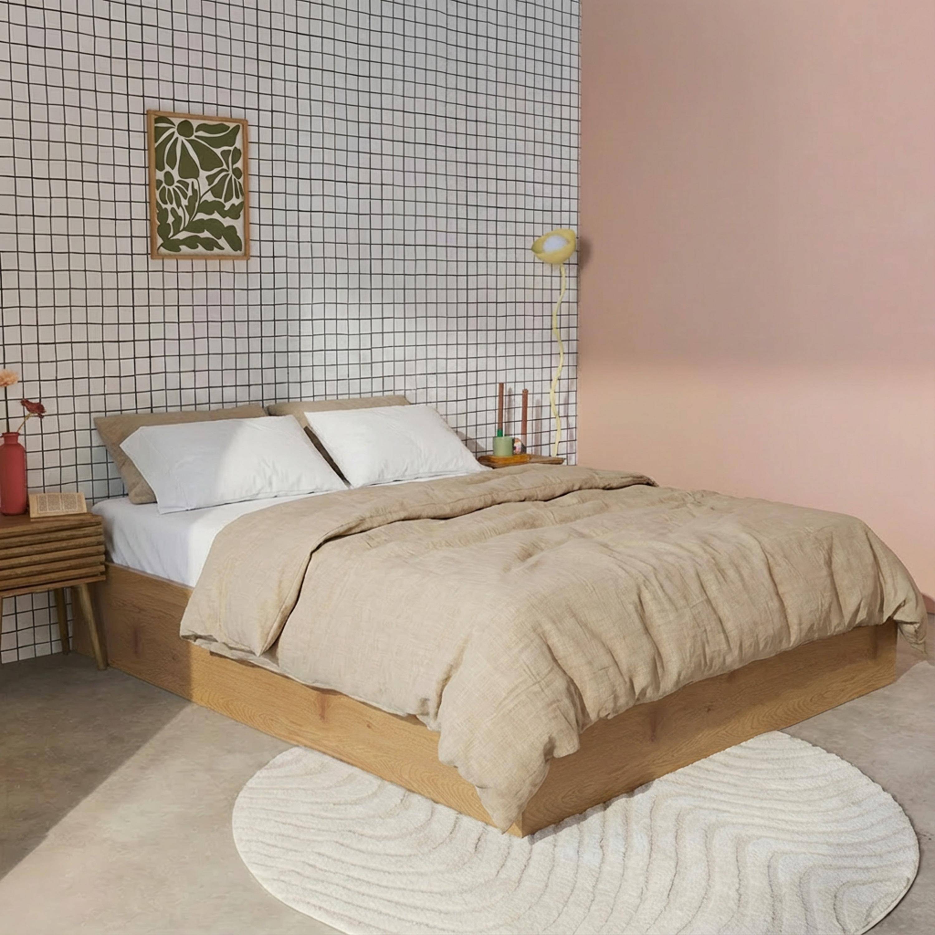 Lit coffre sommier à lattes 140x190cm décor bois chêne | sweeek