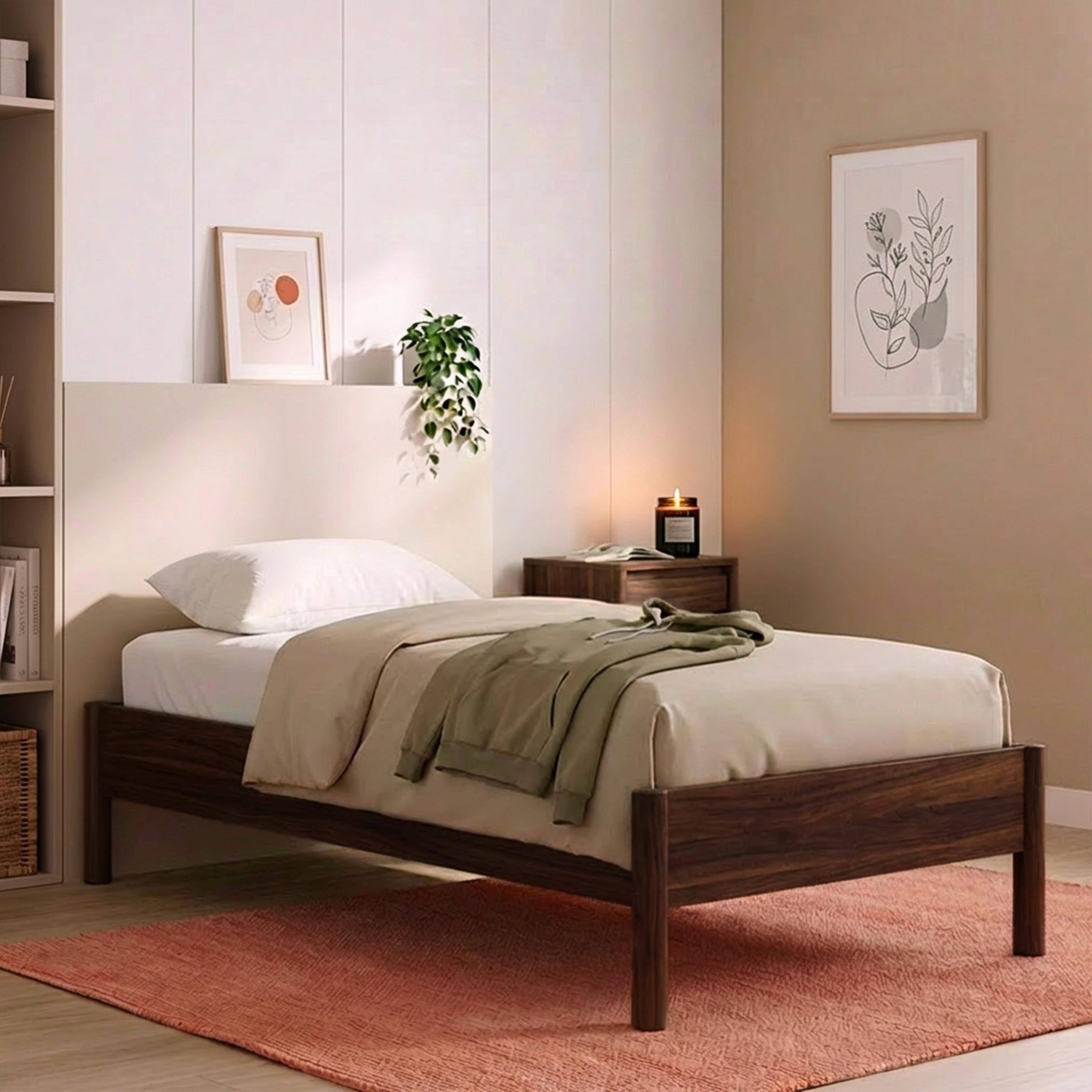 Lit avec sommier à lattes 90x190cm décor bois noyer | sweeek