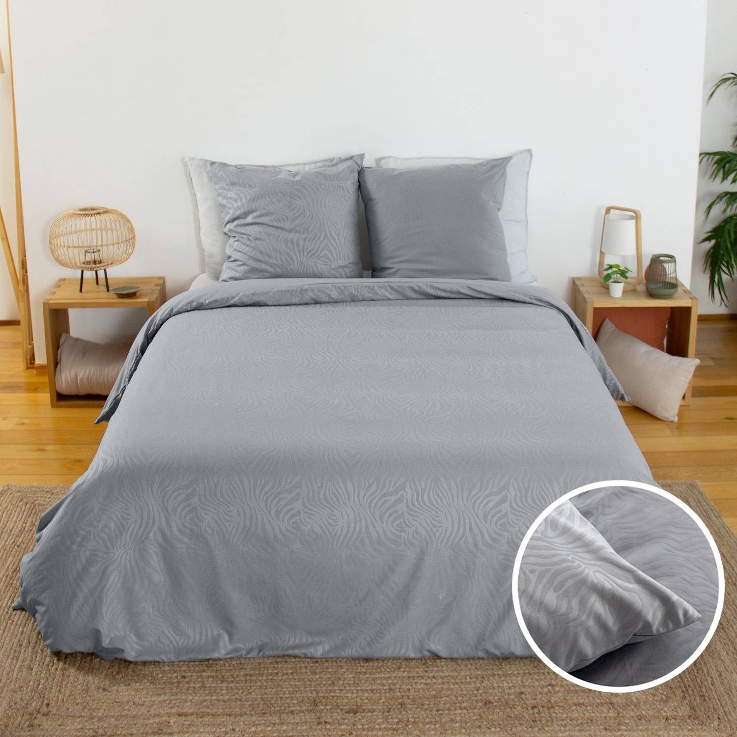 Parure de lit polyester réversible zèbre gris 260x240cm | sweeek