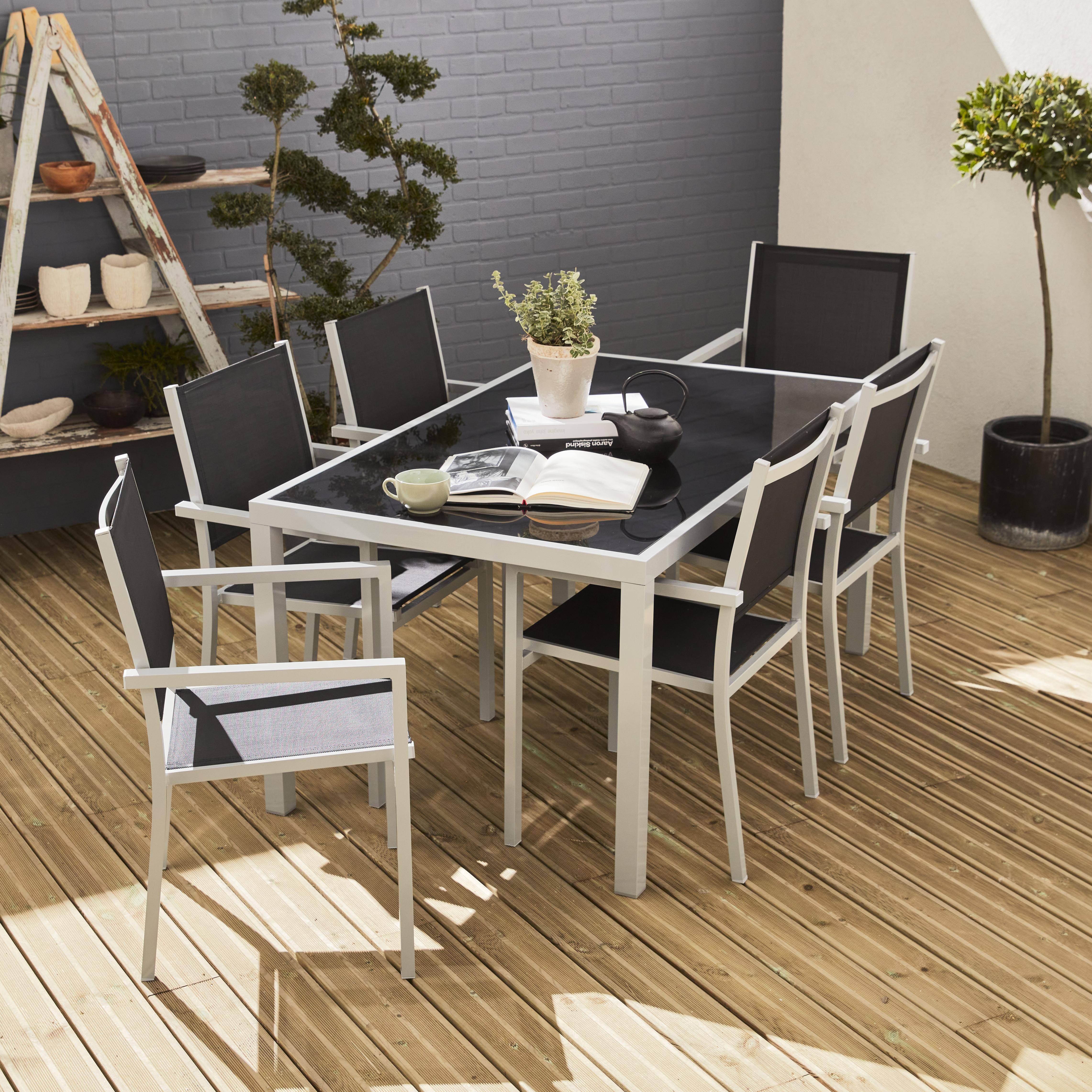 Tuintafel set van 1 tafel en 6 stoelen van aluminium en textileen | sweeek