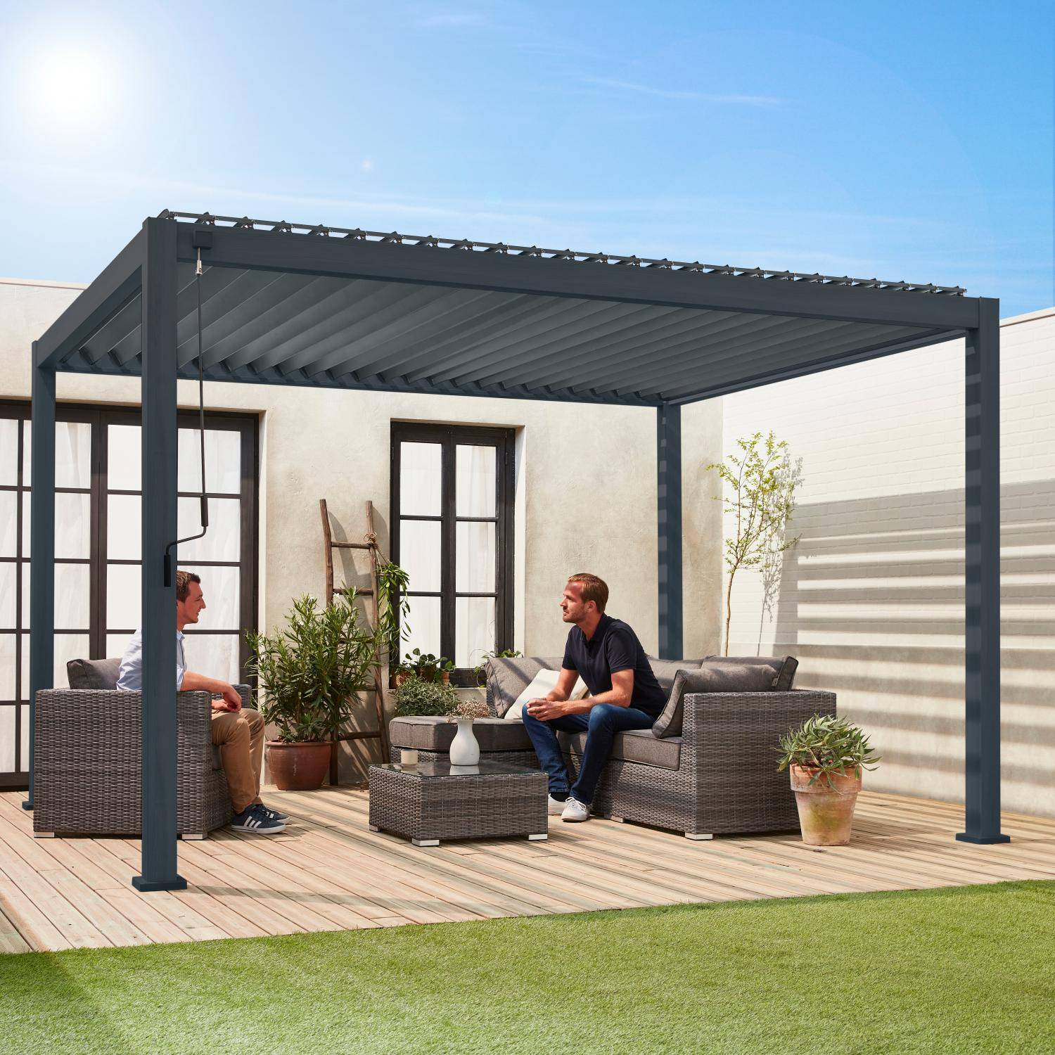 Pérgola bioclimática 3x4m com lâminas ajustáveis, Antracite
