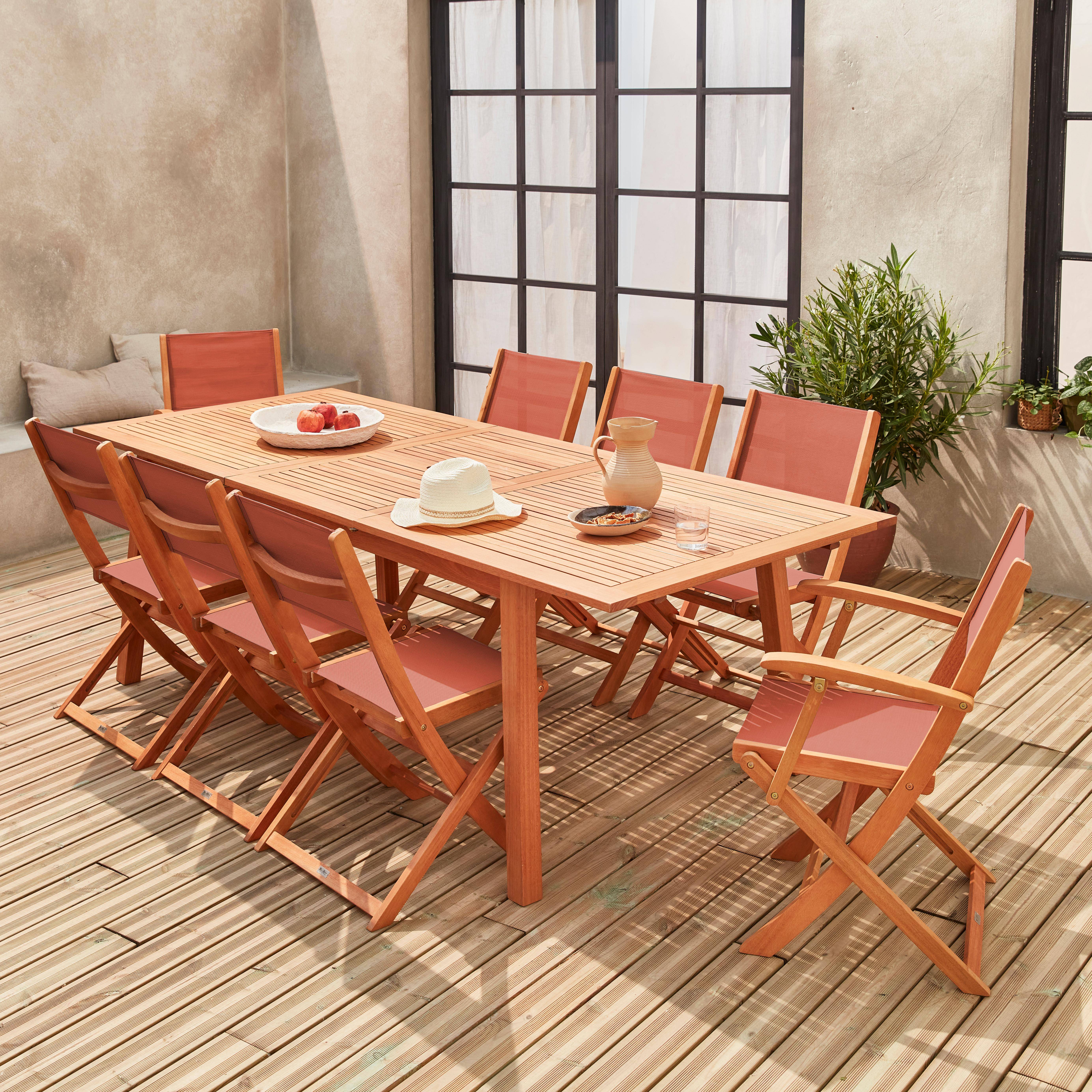 Table de jardin en bois Terra Cotta extensible 180-240cm, 2 fauteuils ...