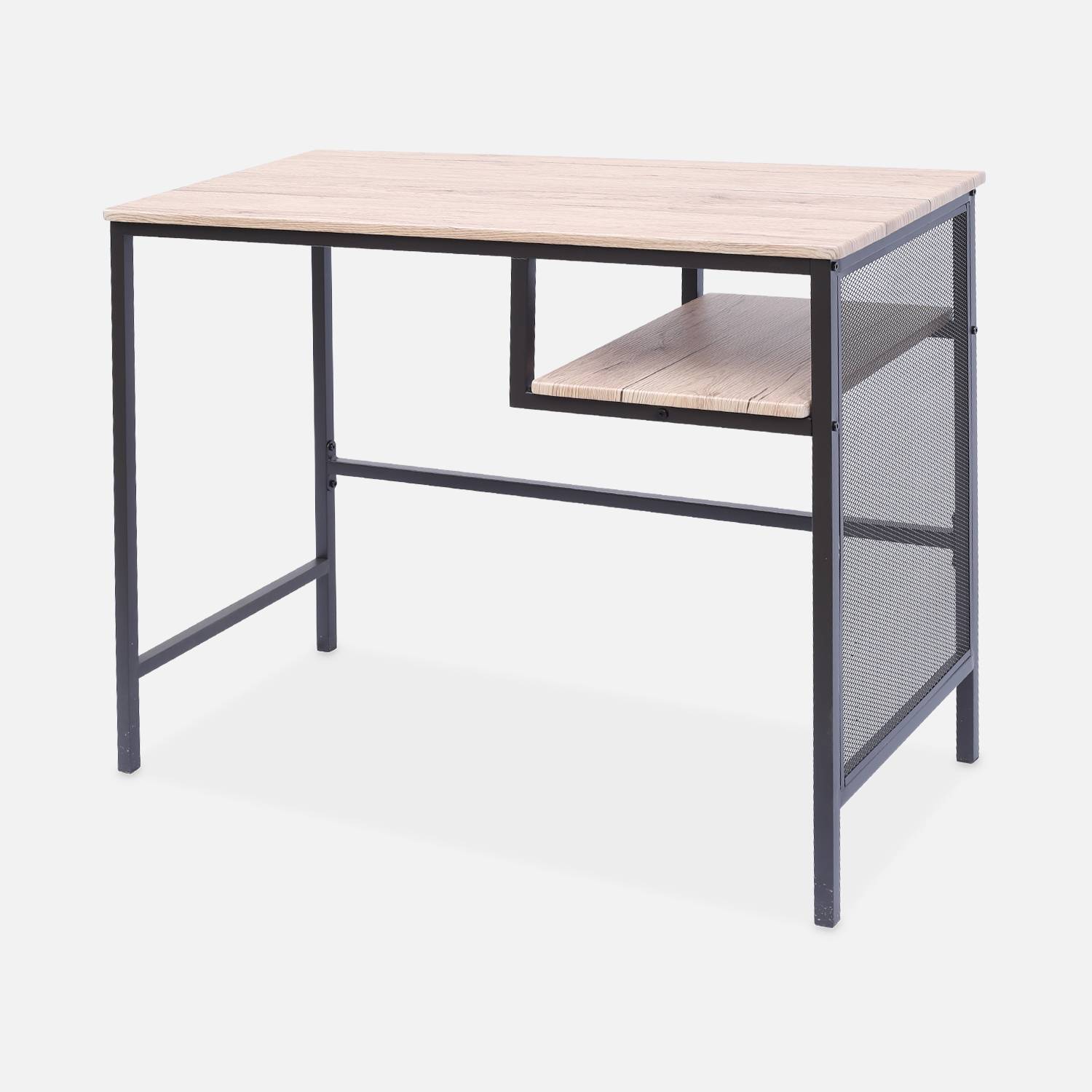 Metal and wood effect desk with storage compartment Natural